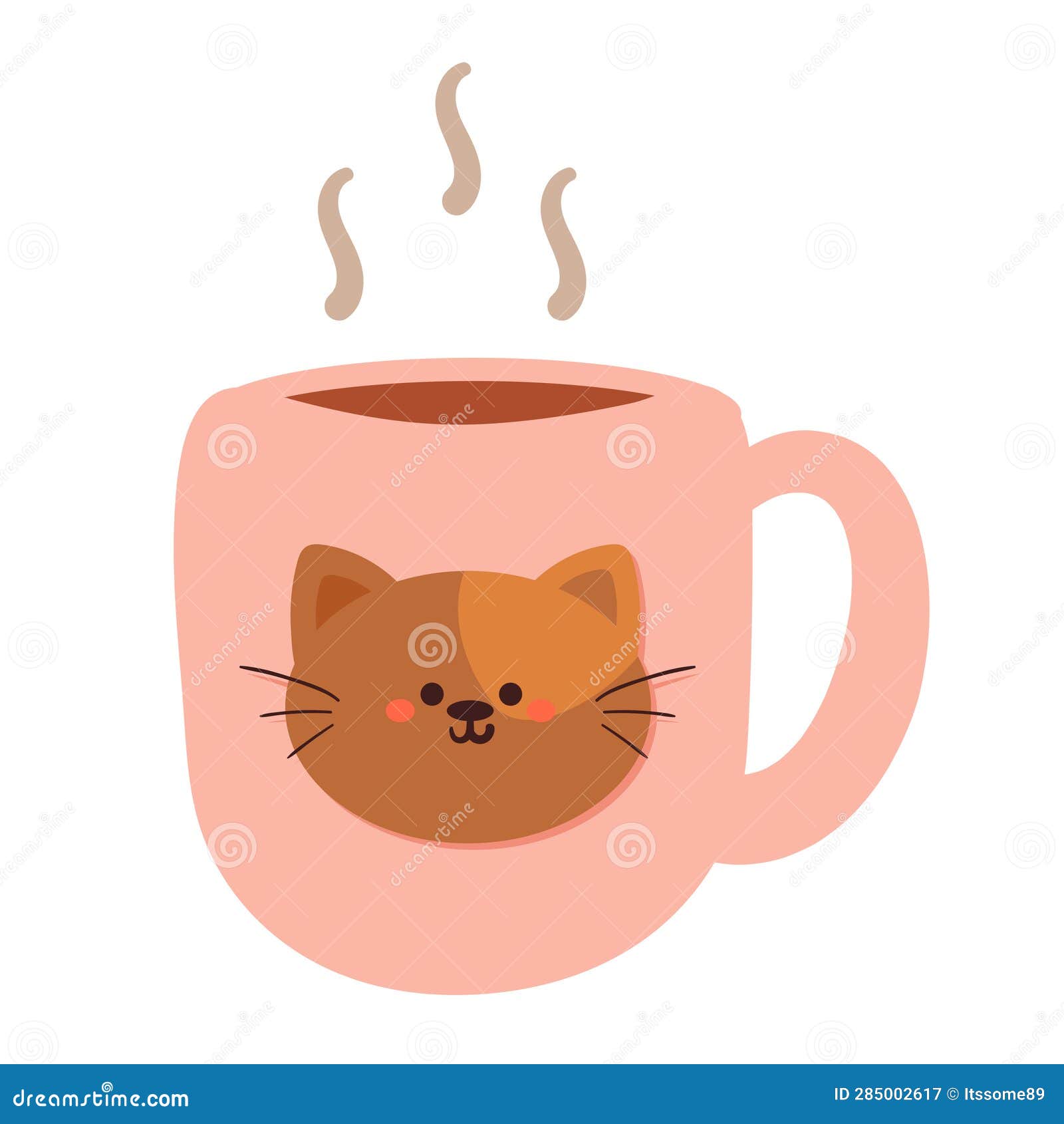 Cute Cartoon Pink Cup with Cute Cat Stock Vector - Illustration of ...