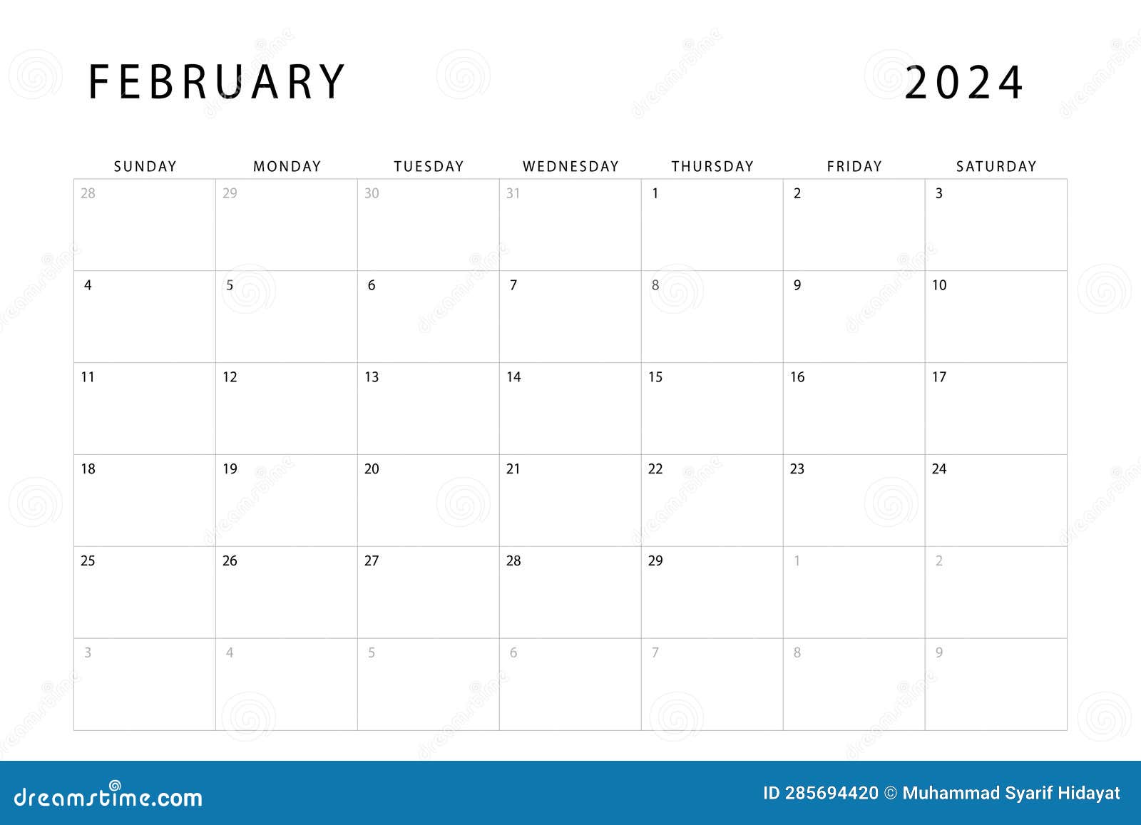 February 2024 stock vector. Illustration of monthly - 285694420