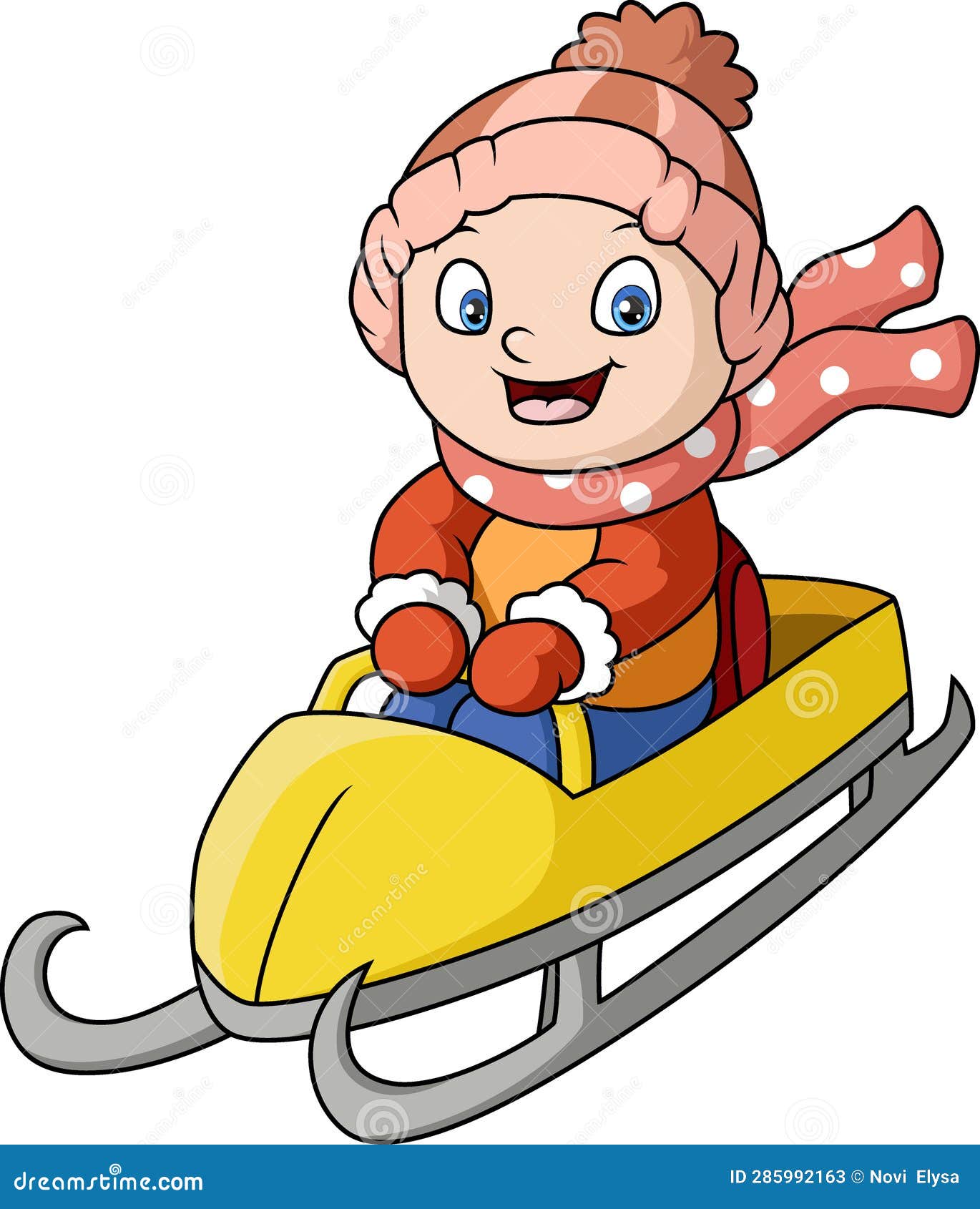 Cute Little Boy Cartoon Sledding Down Stock Vector - Illustration of ...
