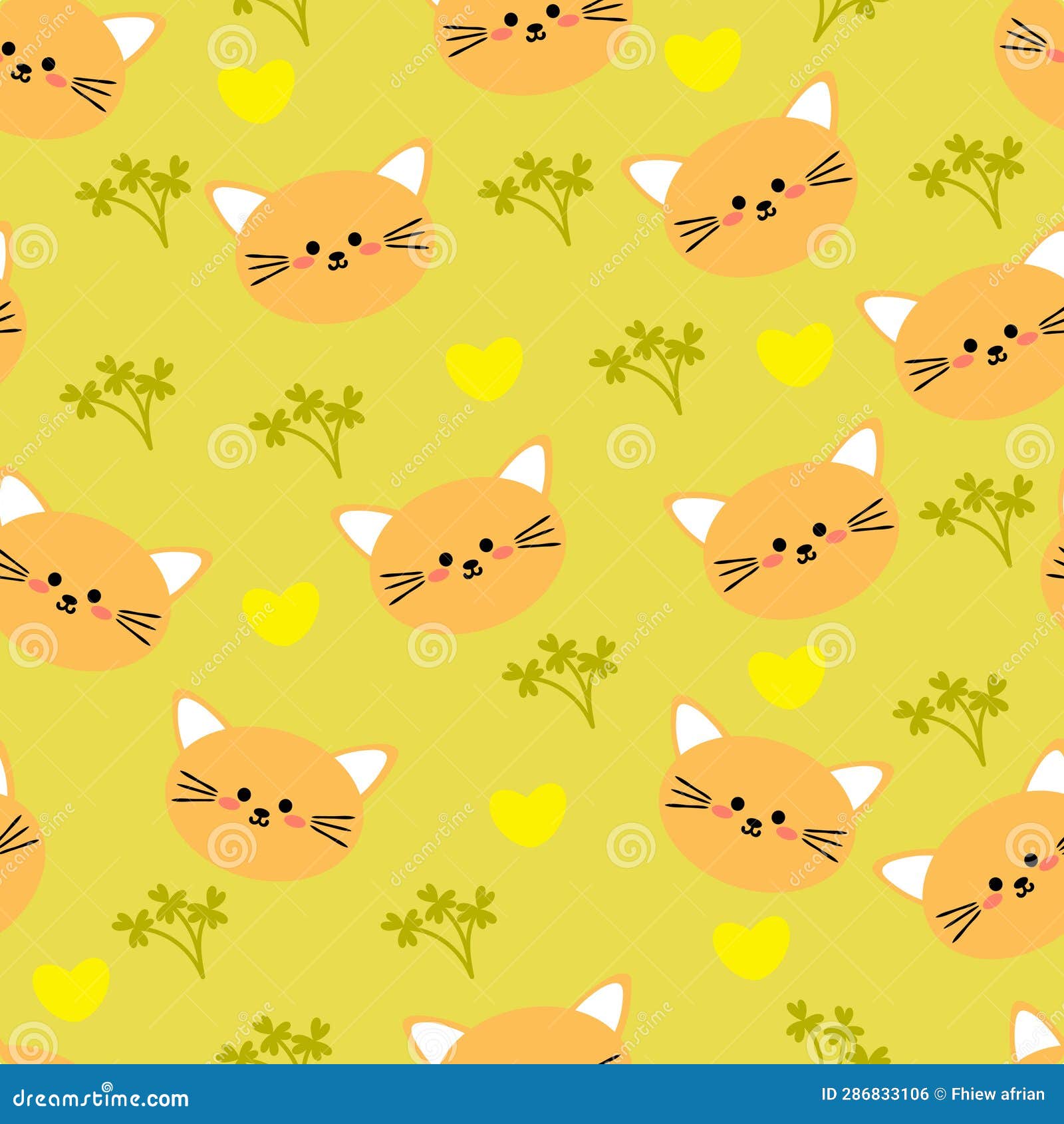 Seamless Pattern Cat and Green Leaf Stock Vector - Illustration of ...