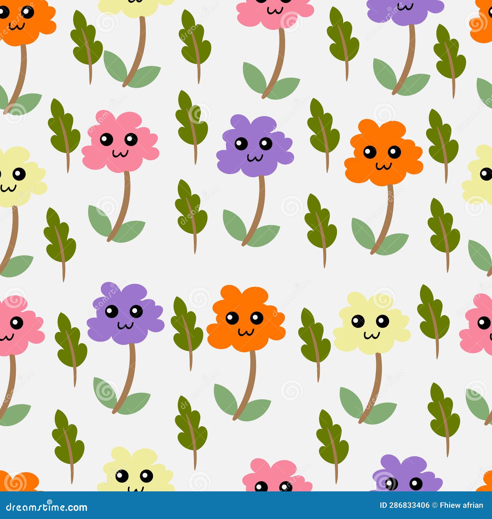 Seamless Pattern Cartoon Flower Botanical Stock Vector - Illustration ...