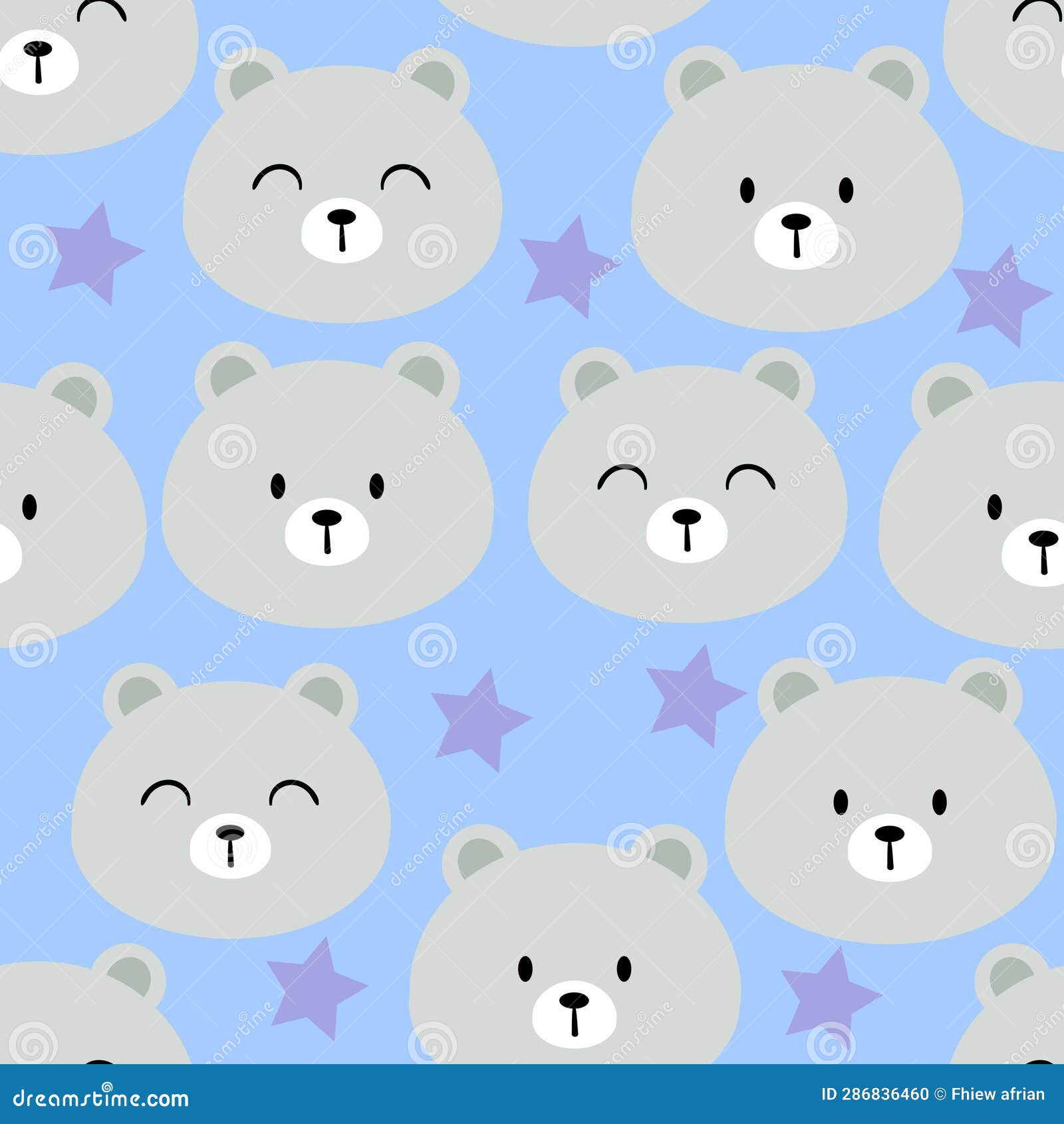 Gray Cute Bear Seamless Pattern Stock Illustration - Illustration of ...
