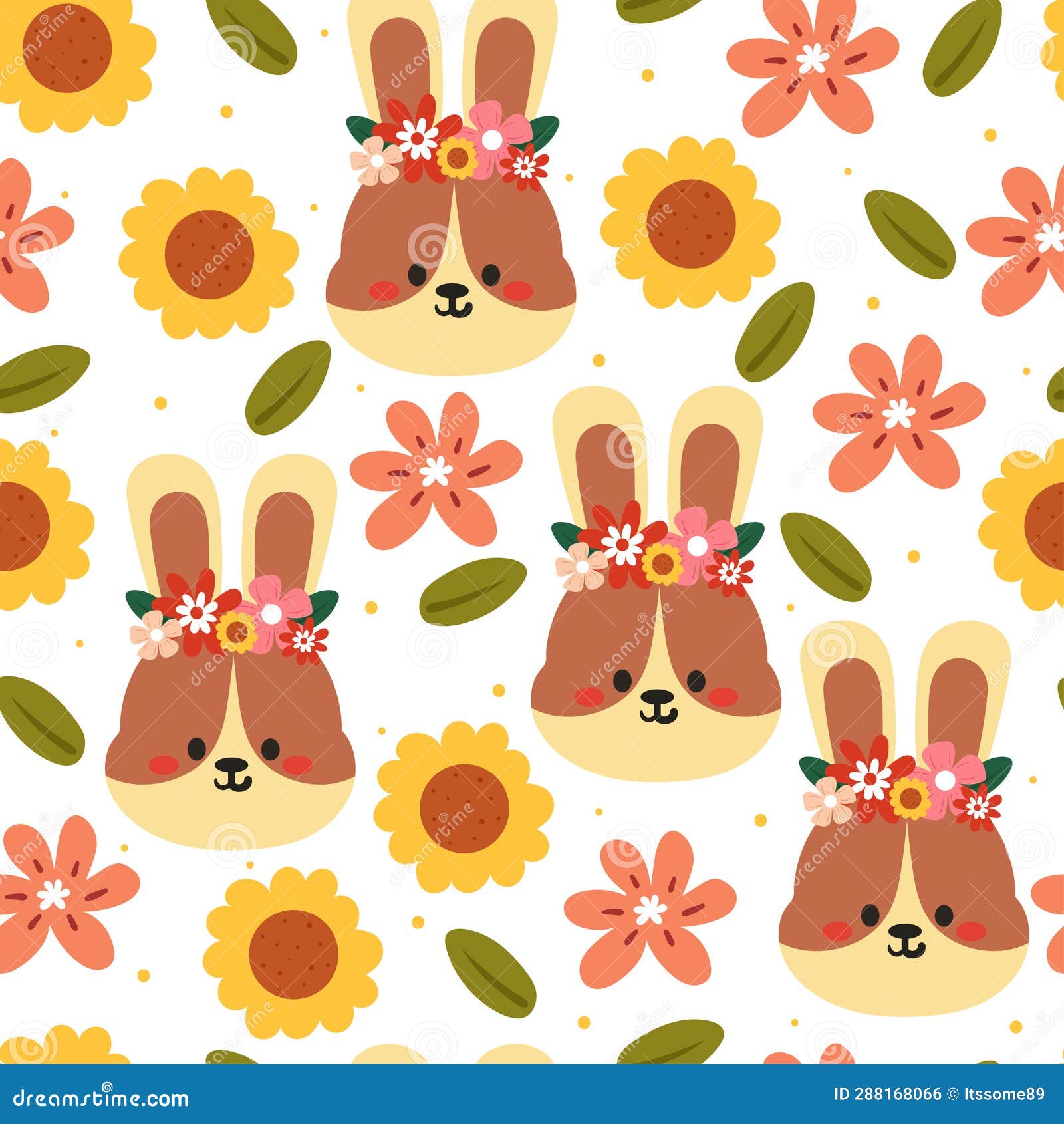 Seamless Pattern Cartoon Bunny and Flower. Cute Animal Wallpaper for ...