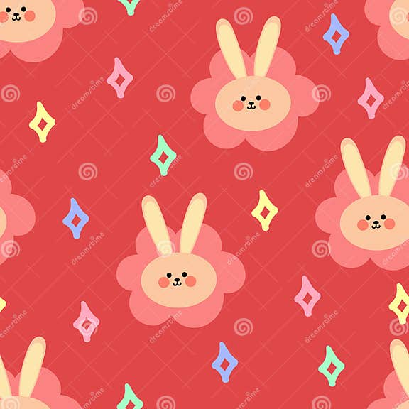 Cute Bunny Pattern, Wallpaper, Cartoon Seamless Stock Illustration ...