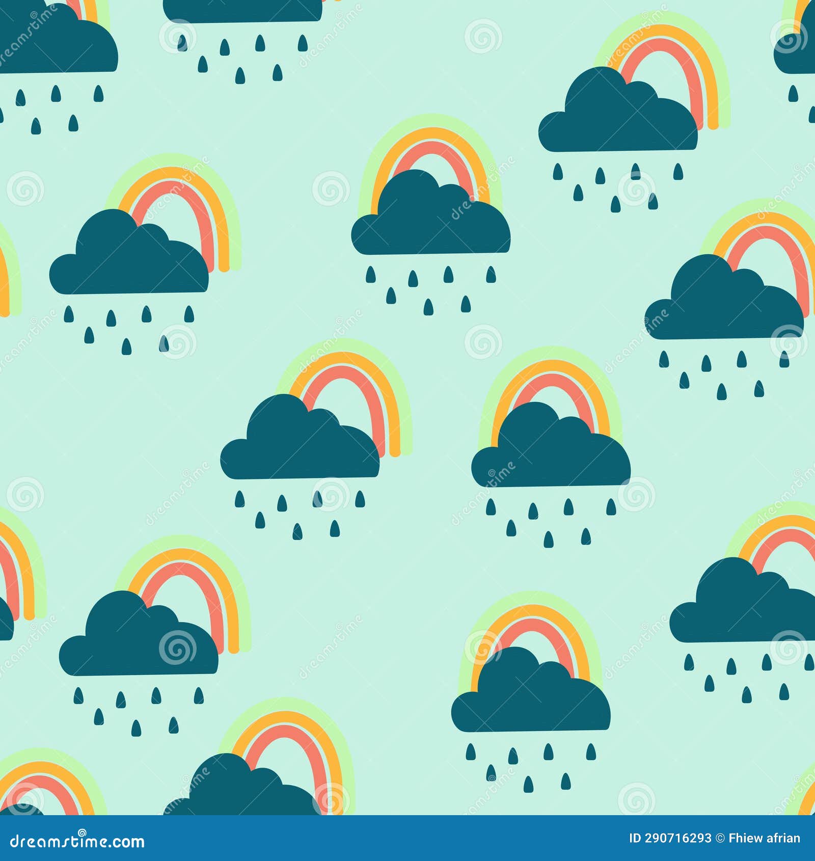 Seamless Pattern of Rainbow and Rain Clouds for Fabric Print Stock Vector - Illustration of ...