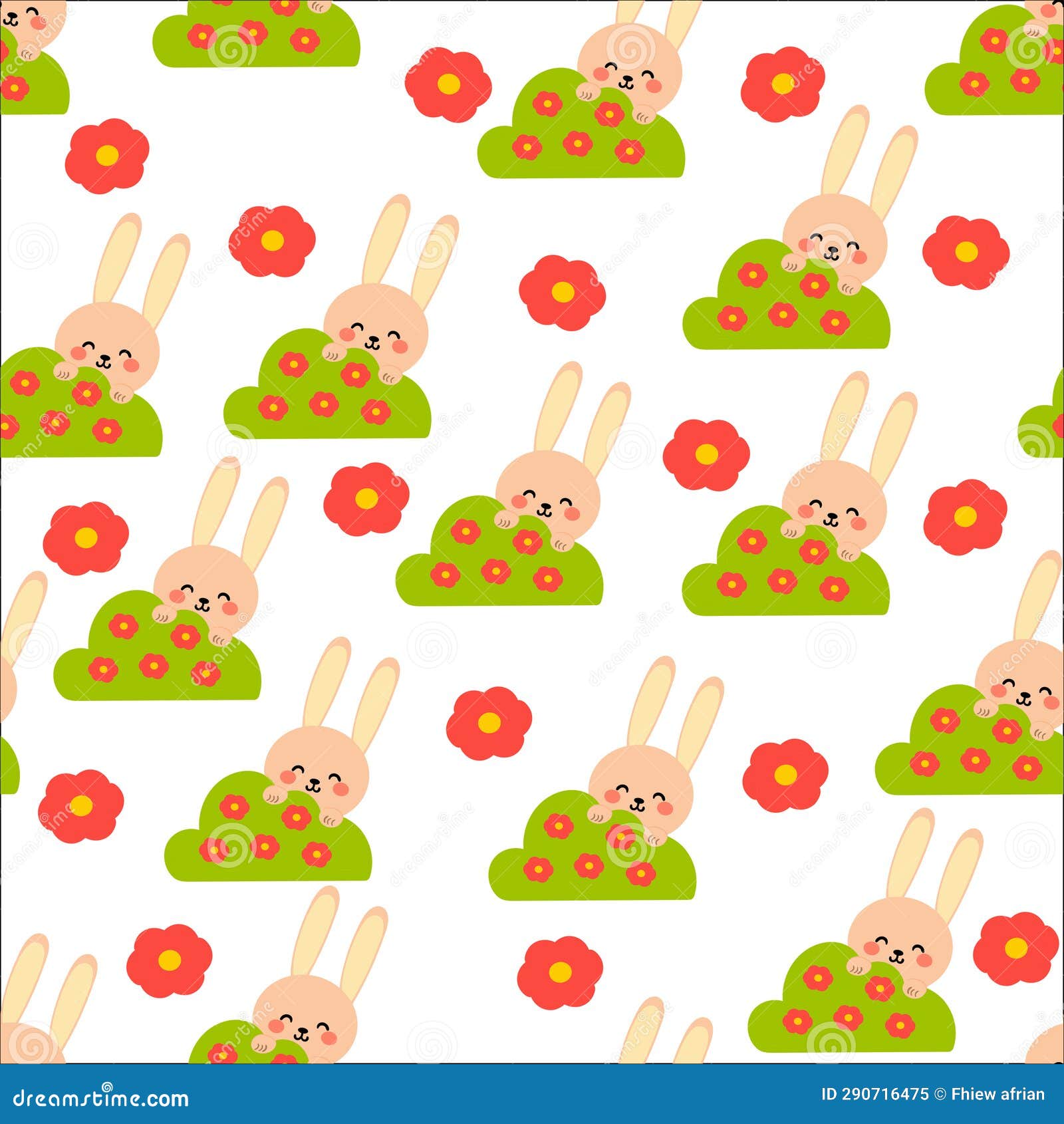 Seamless Pattern of Pink Rabbits and Flowers for Fabric Prints Stock ...
