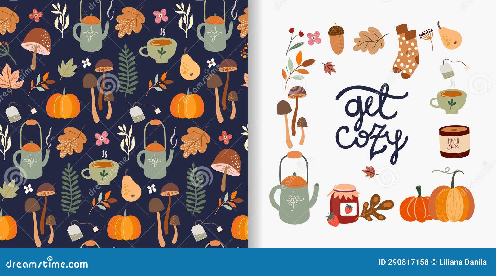 Autumn Set Including Decorative Seamless Pattern, Elegant Wallpaper ...