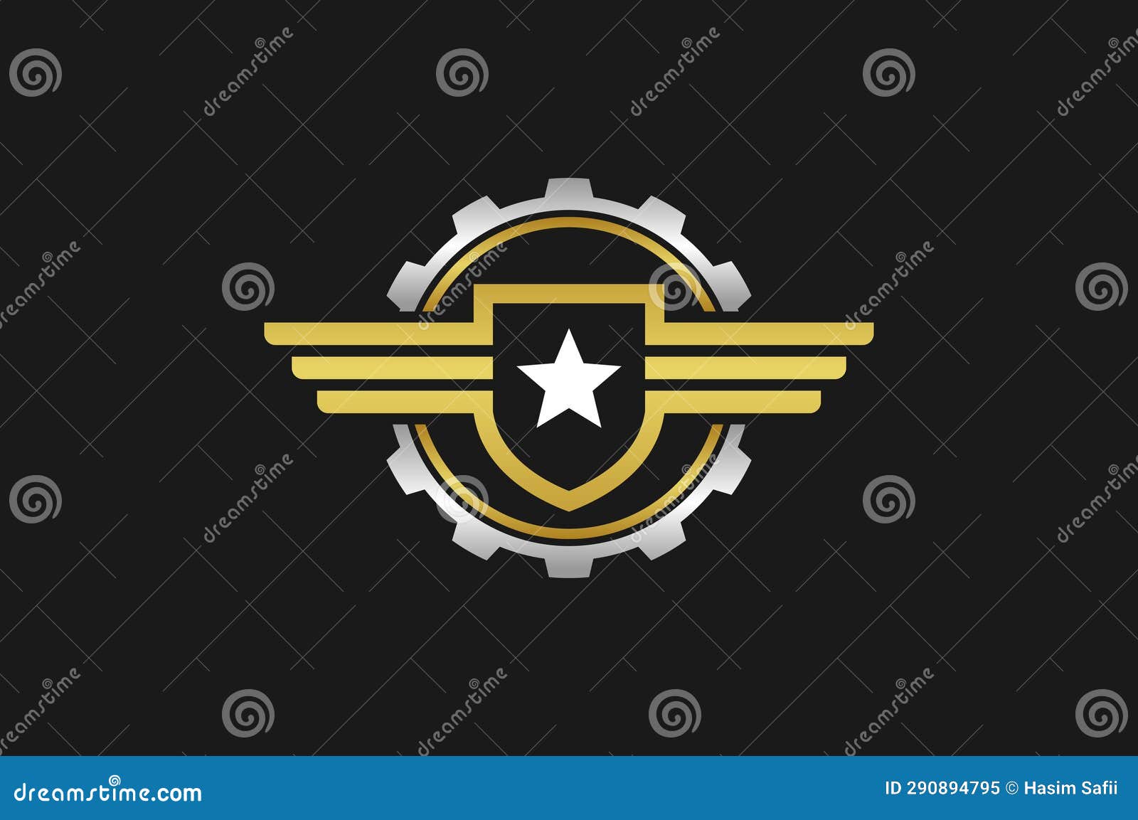 Shield gear wing star logo stock vector. Illustration of tactical ...