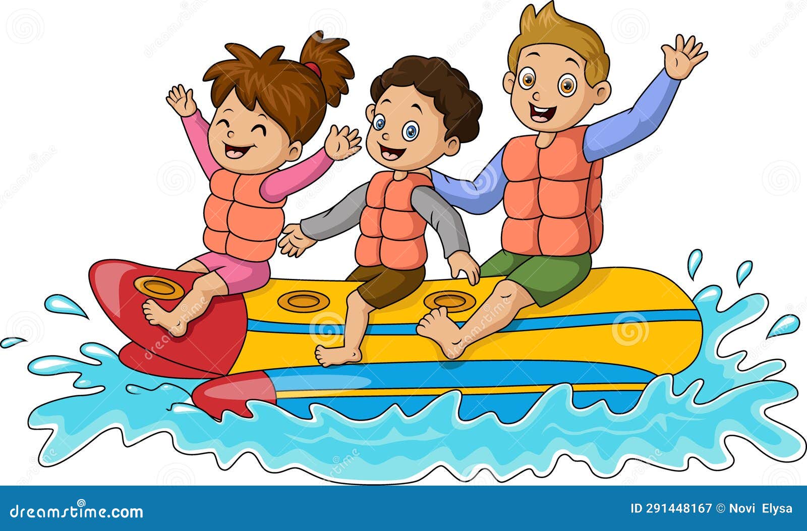Cute Children Cartoon Riding a Banana Boat Stock Vector - Illustration ...