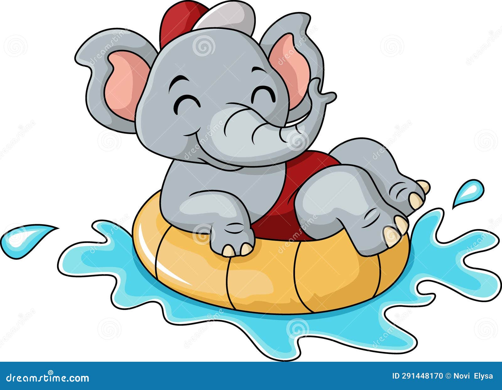 Cute Elephant Cartoon Floating on Inflatable Ring Stock Illustration ...