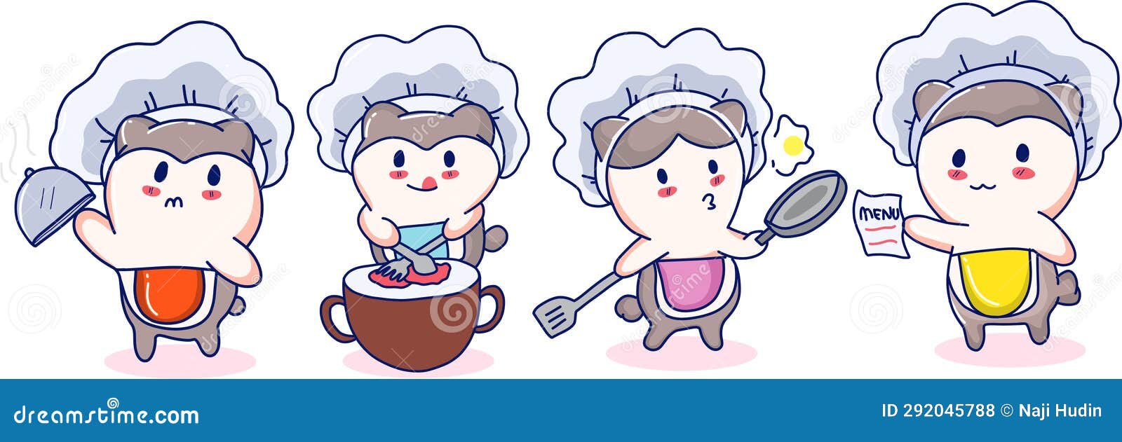 Vector Cute Set Cartoon Chef Cooking Stock Vector - Illustration of ...