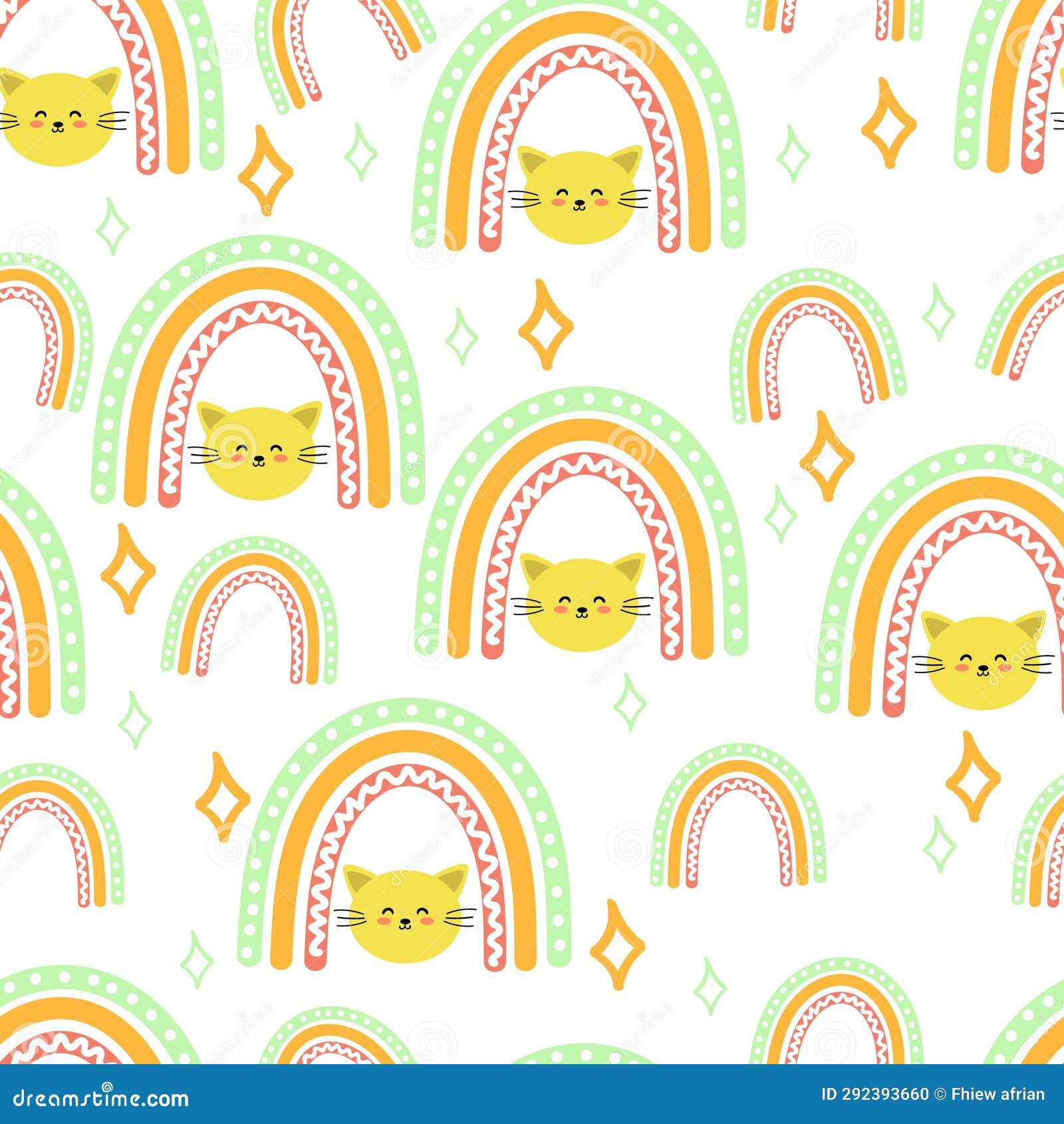 Cute Cats and Rainbow Seamless Pattern for Fabric Prints, Textiles ...