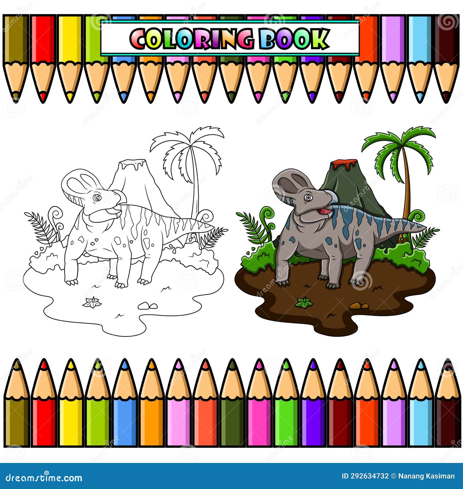 Cartoon Protoceratops in the Jungle for Coloring Book Stock Vector ...