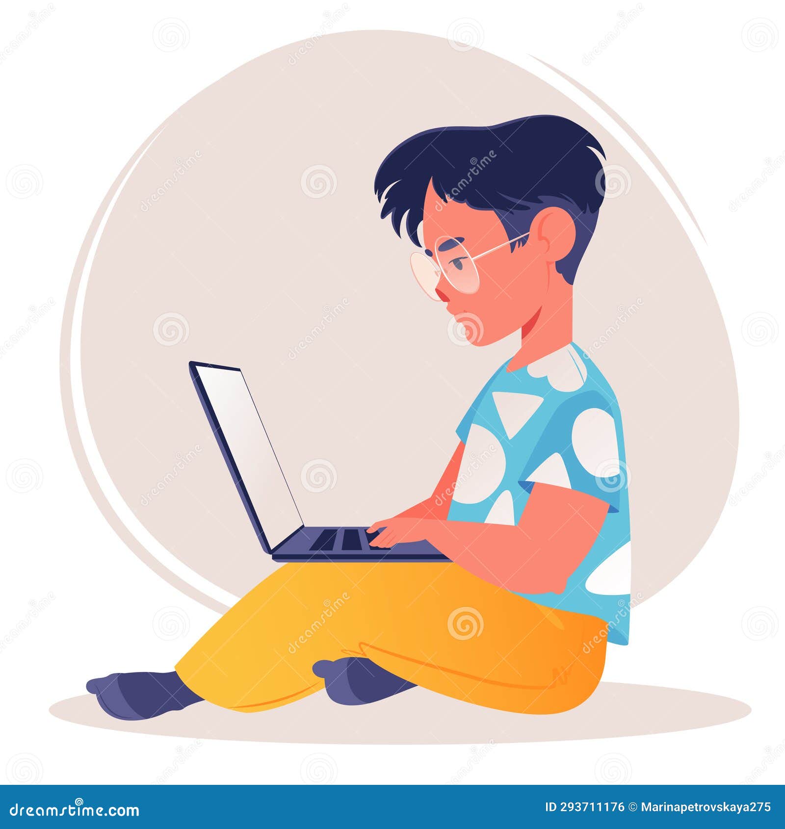 School-age or Preschool-age Child Using Laptop Computer. Distance ...