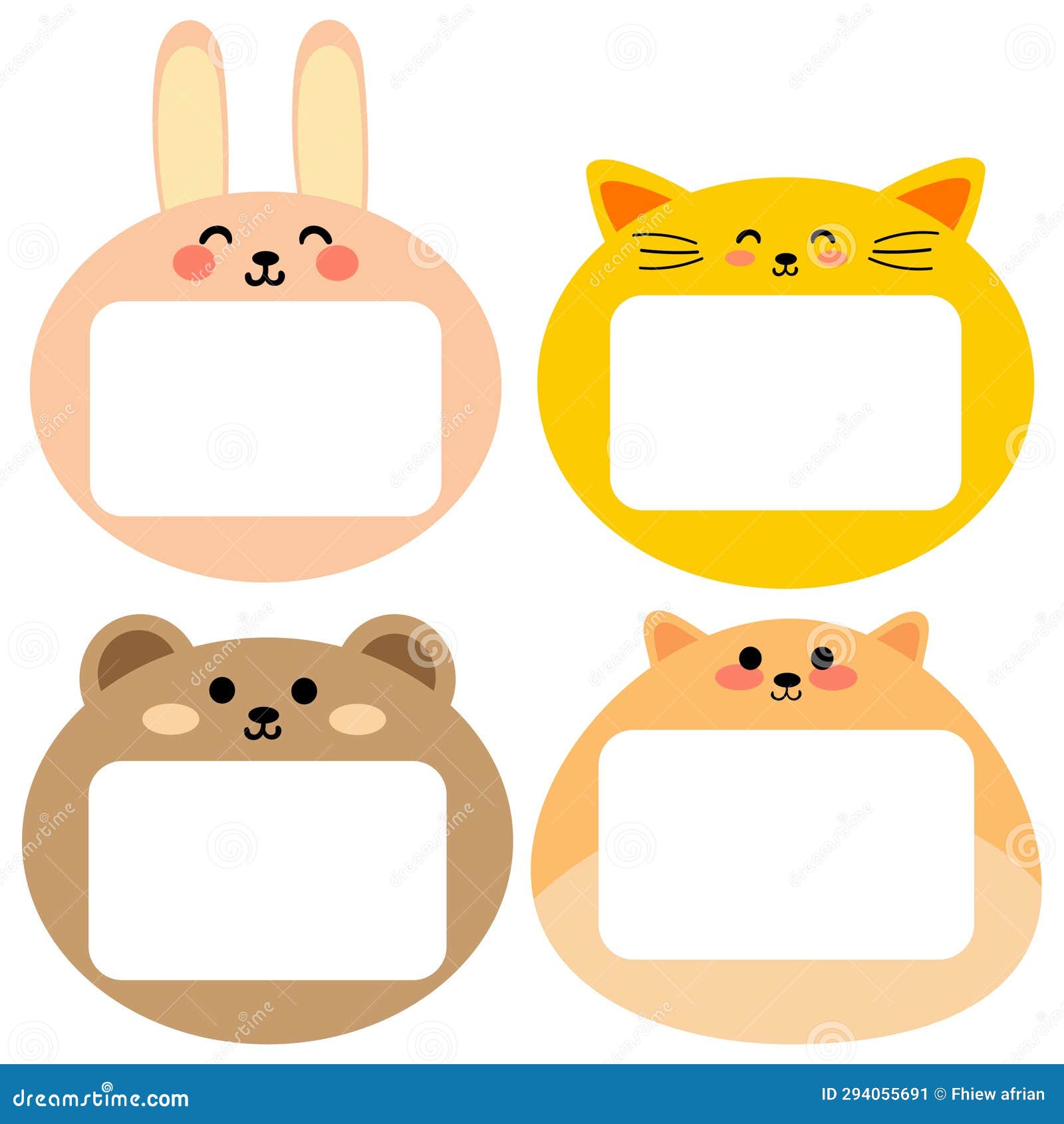 Vector Illustration of a Collection of Cute Animal Heads for Name Tag ...