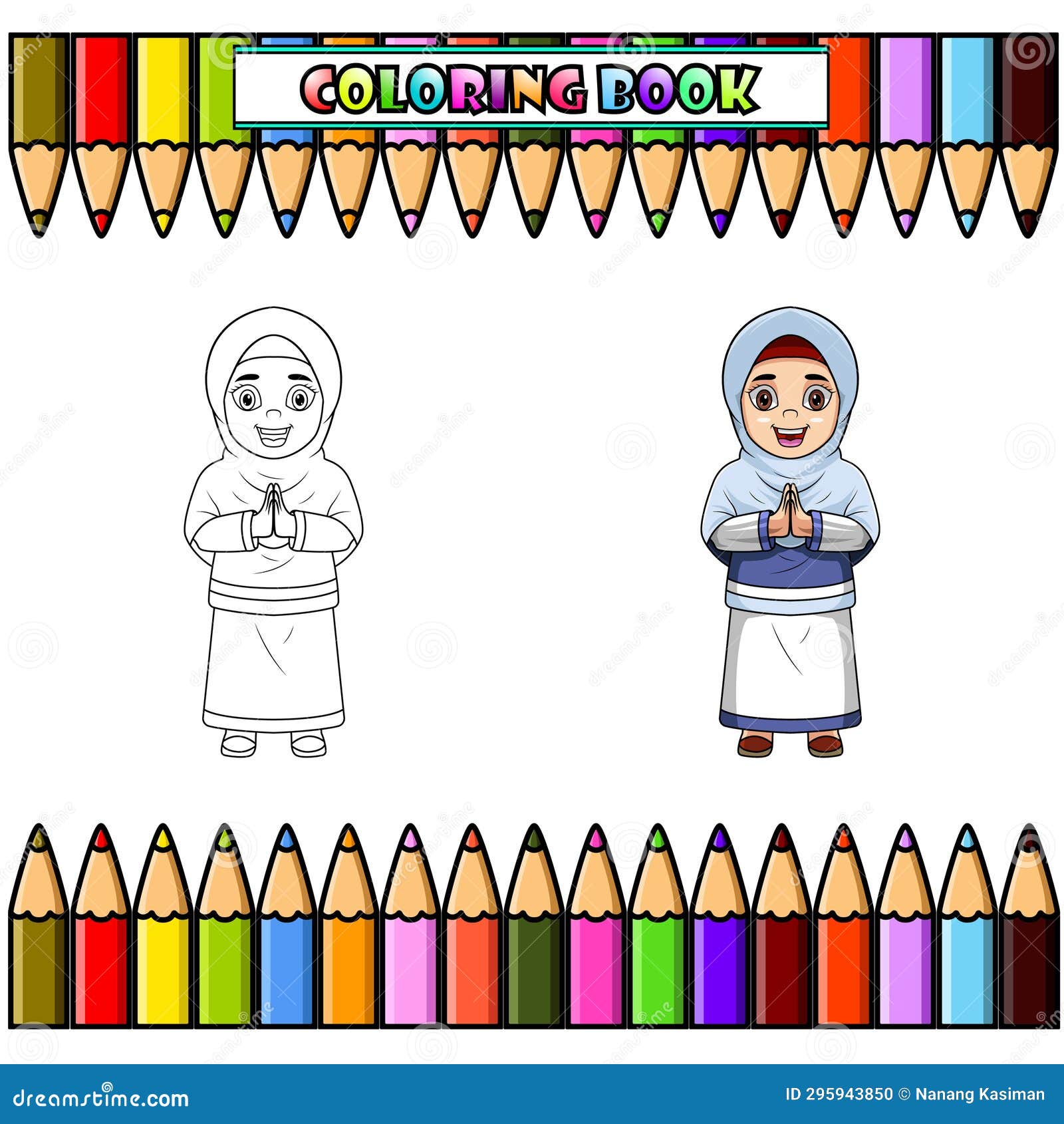 Happy Muslim Woman Cartoon for Coloring Book Stock Vector ...