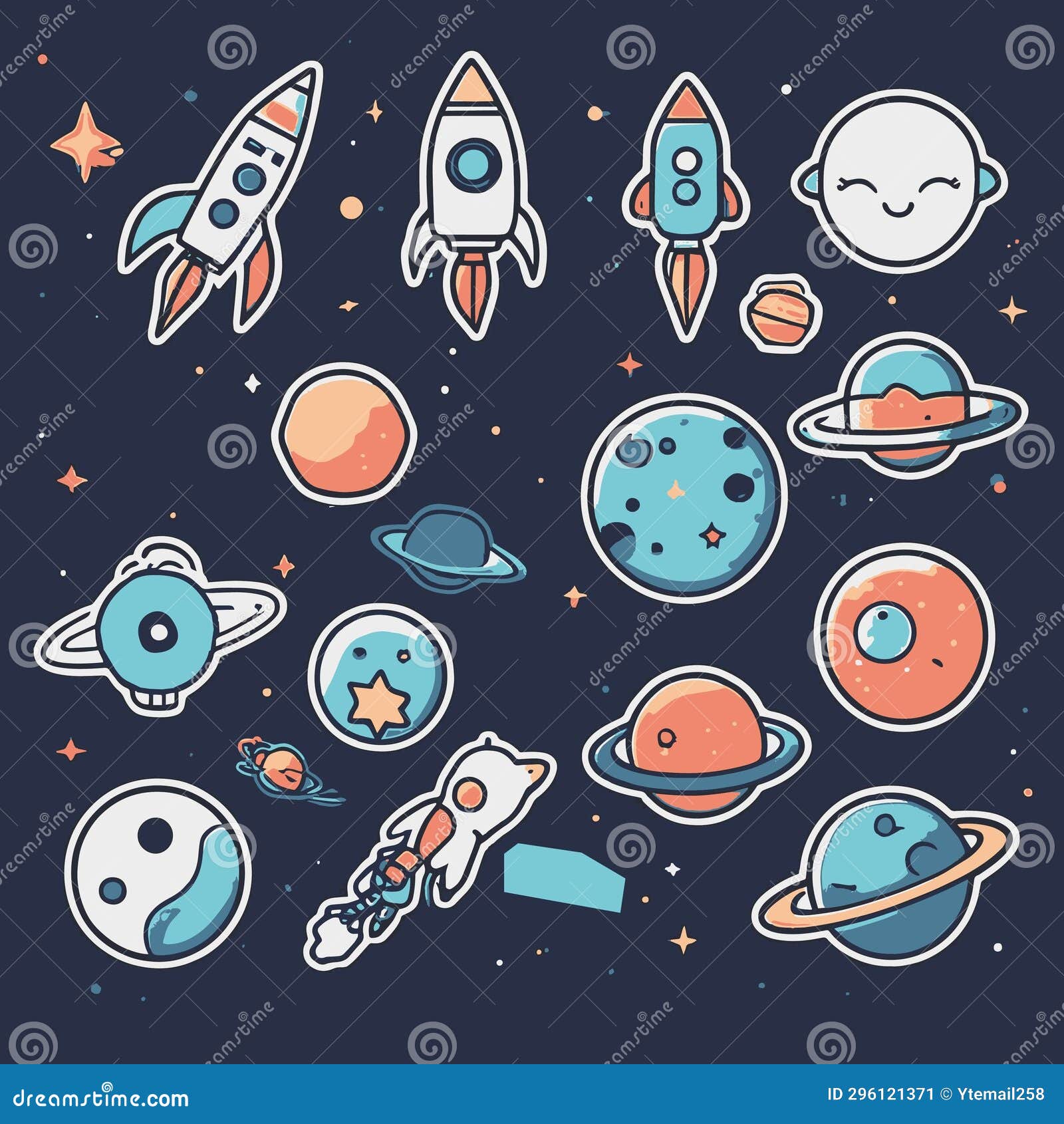 Outer Space Icons and Graphics Sticker Stock Vector - Illustration of ...