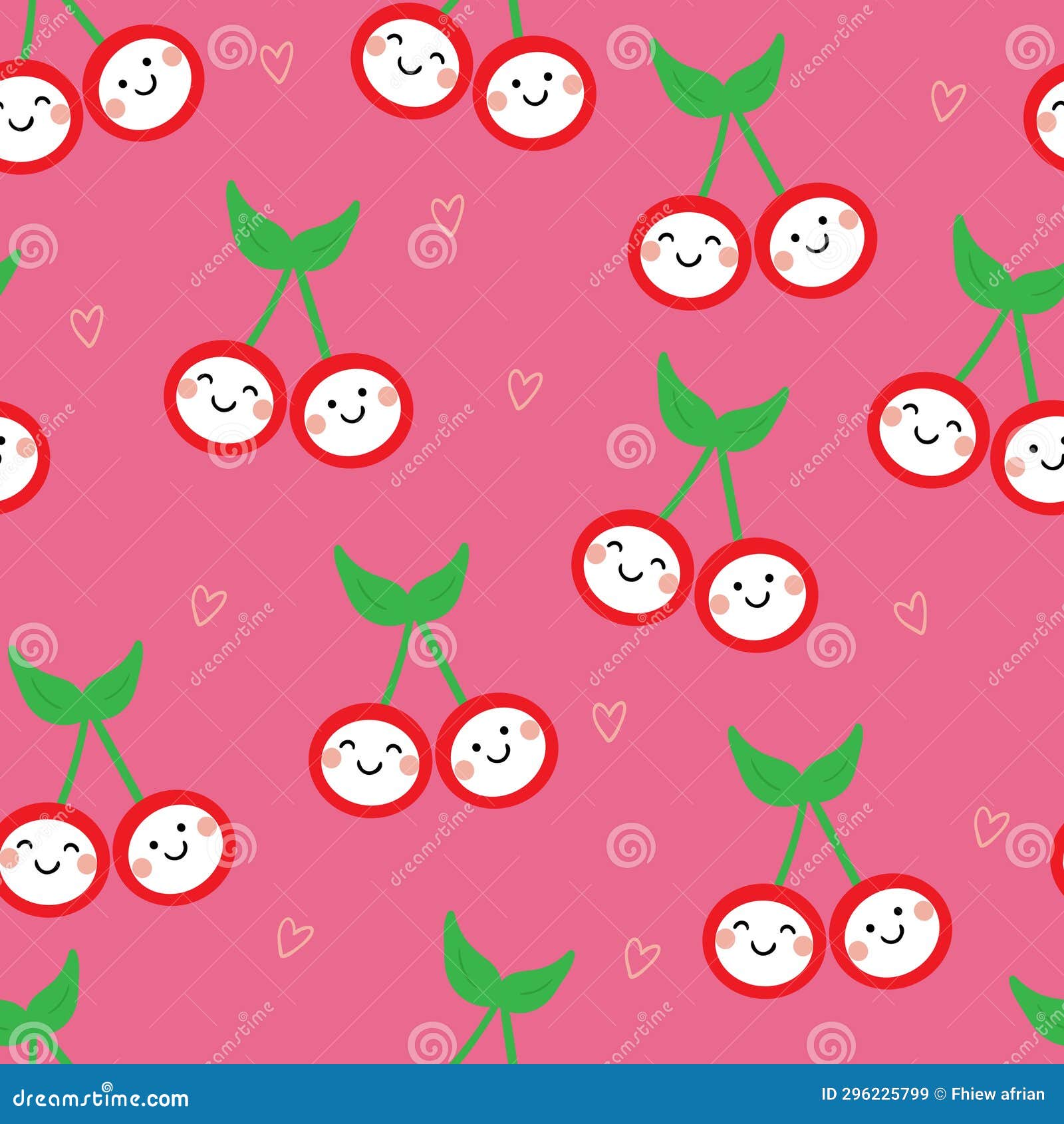 Seamless Pattern with Cute Cartoon Kawai Cherries, Fabric Prints ...