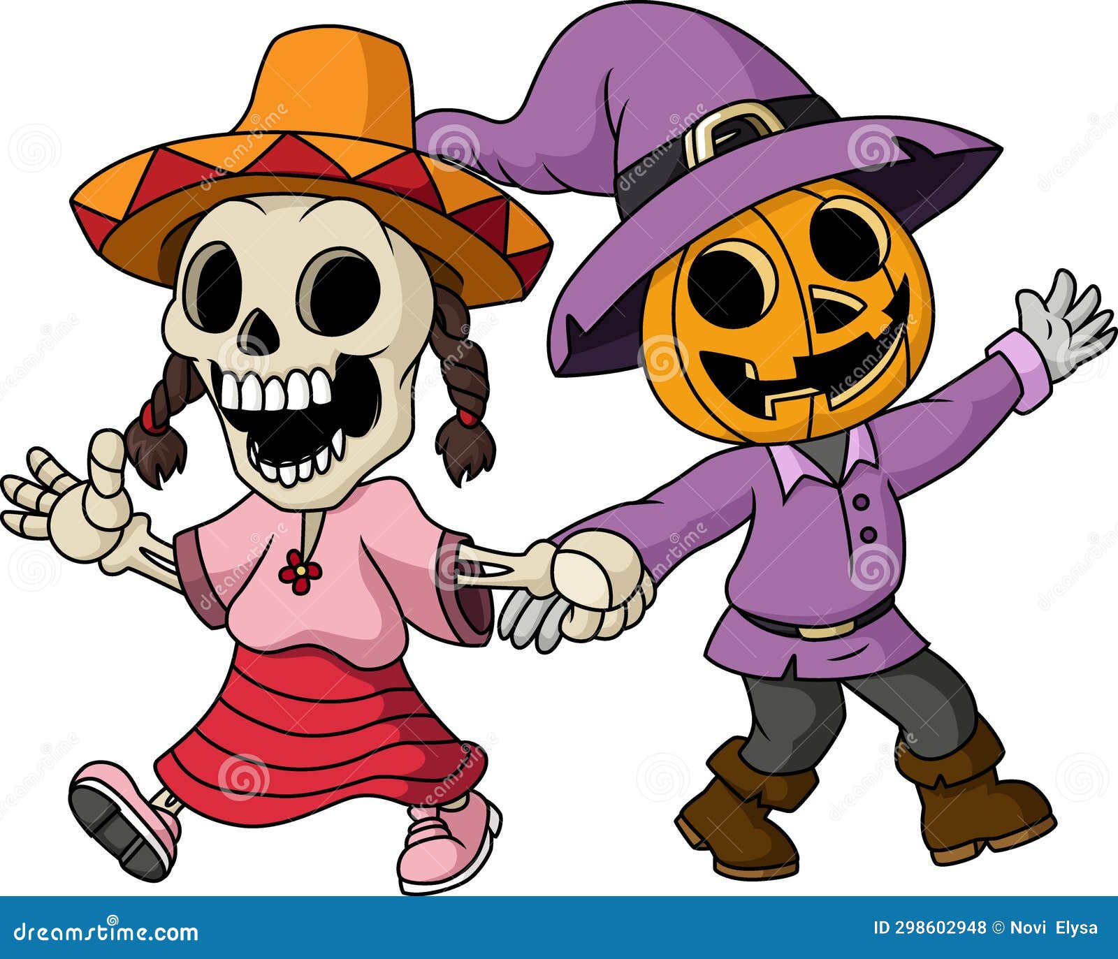 3D Skeleton Boy Cartoon Illustration Standing Hanging On A Wood Pole ...