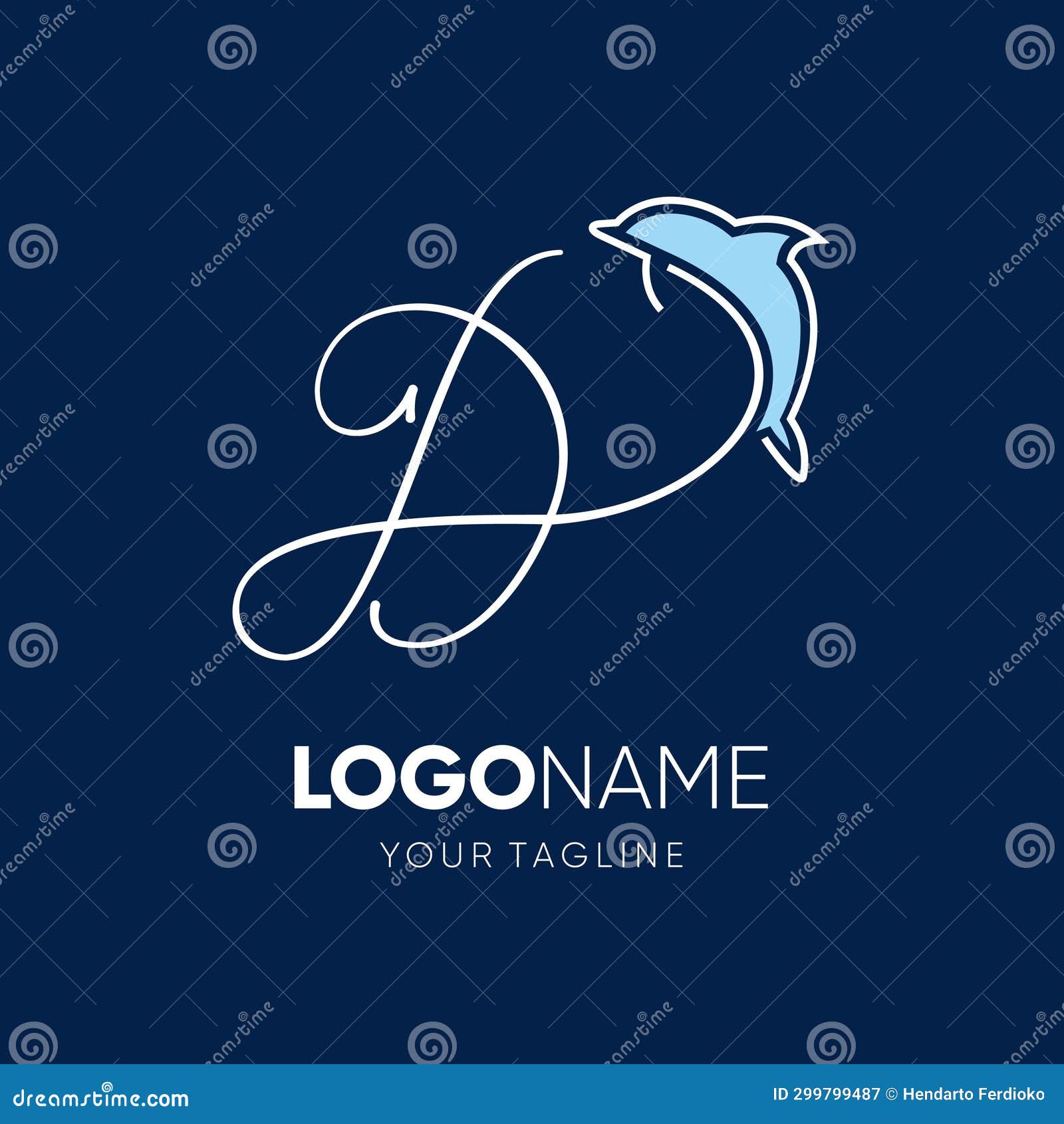 Lettering Script D with Dolphin Silhouette Logo Design Vector Icon ...