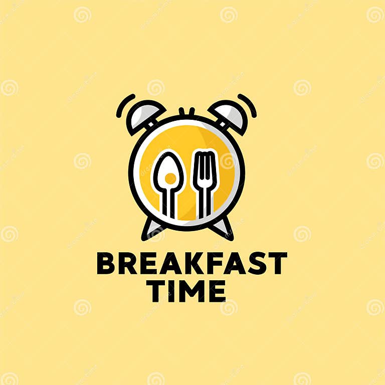 Vector Illustration of Breakfast Time Graphics. Clock, Fork and Spoon ...