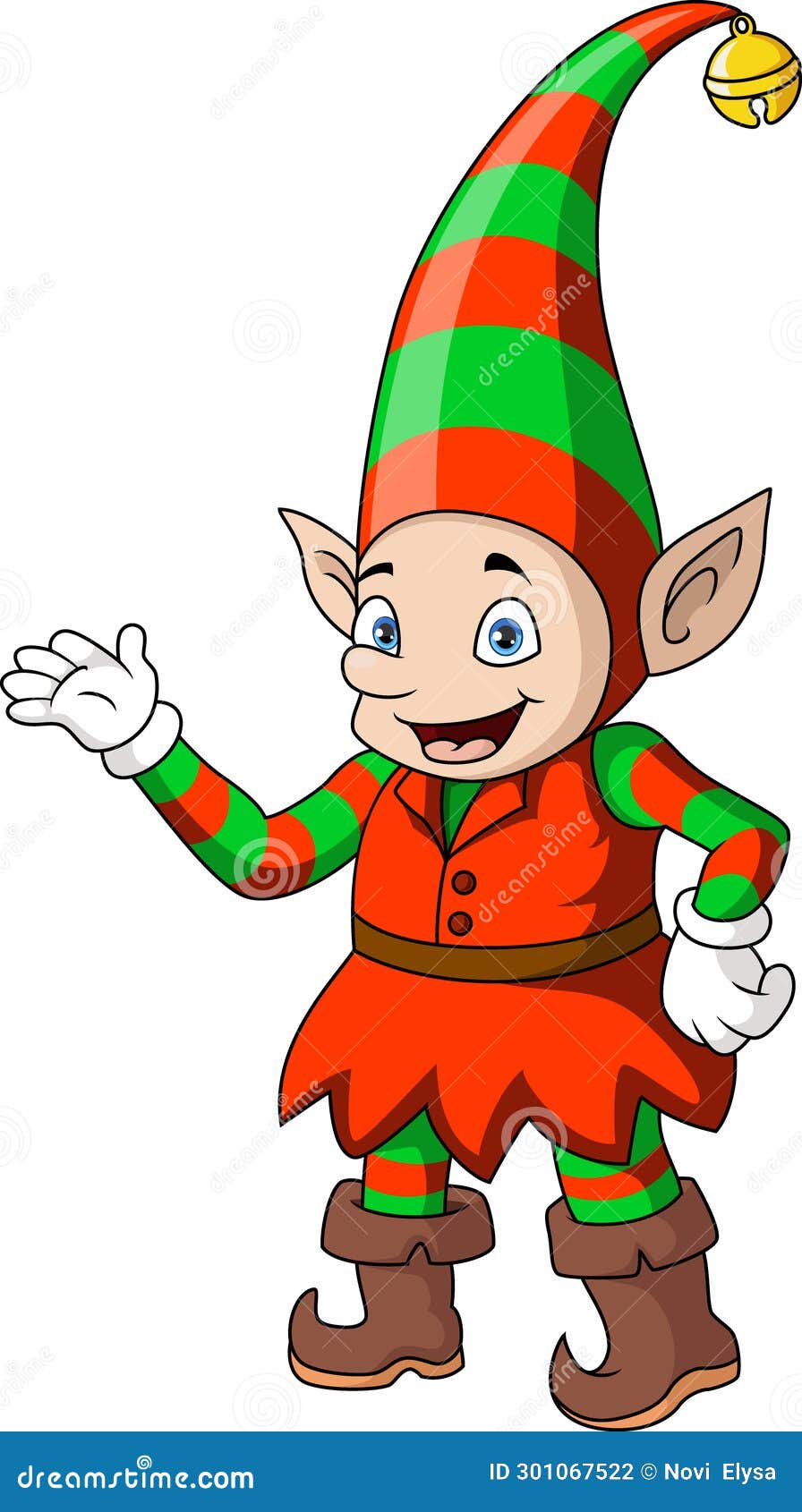 Cute Christmas Elf Cartoon Waving Hand Stock Vector - Illustration of ...