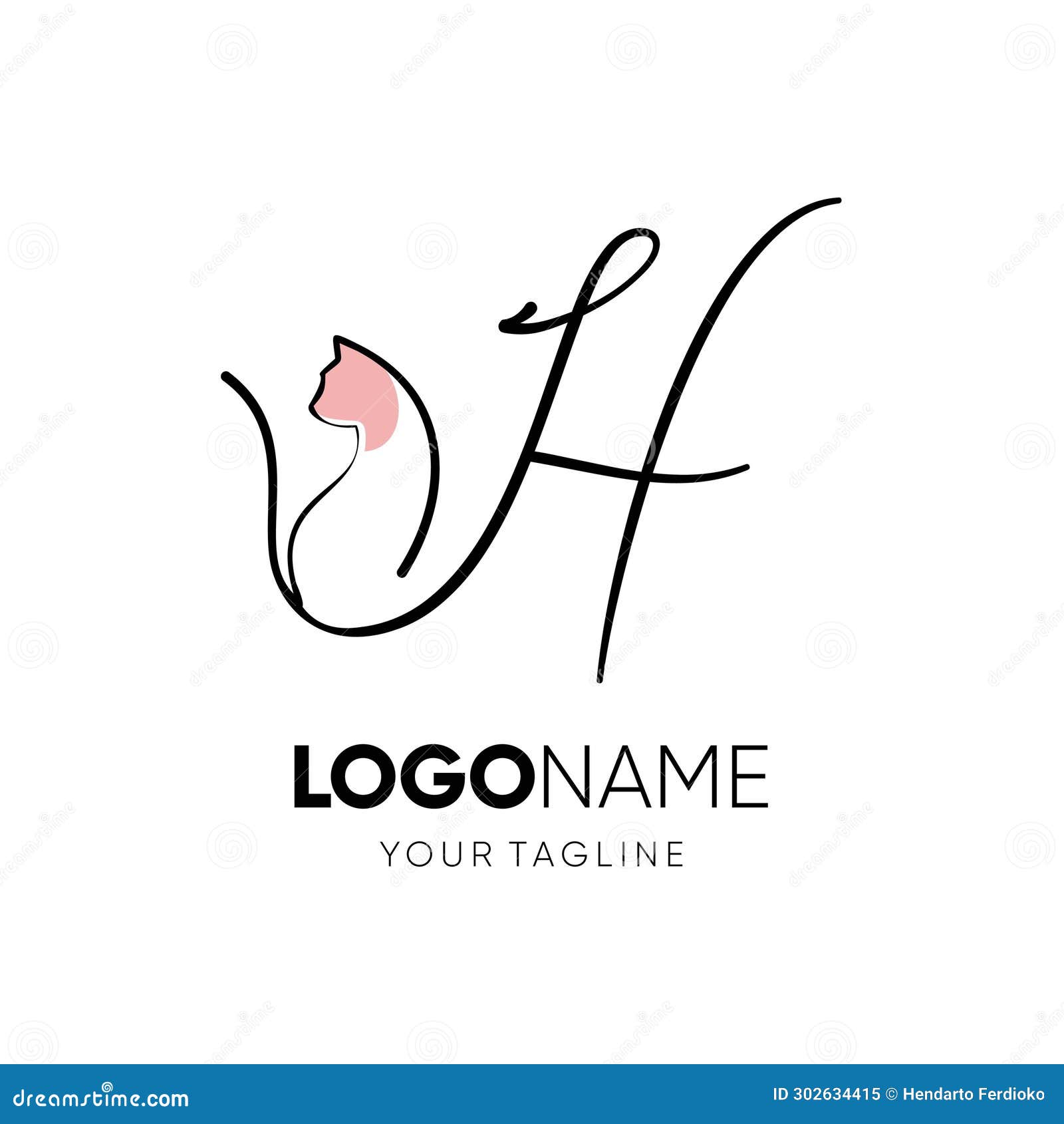 Letter H Funny Cute Cat Logo Design Vector Icon Graphic Emblem ...