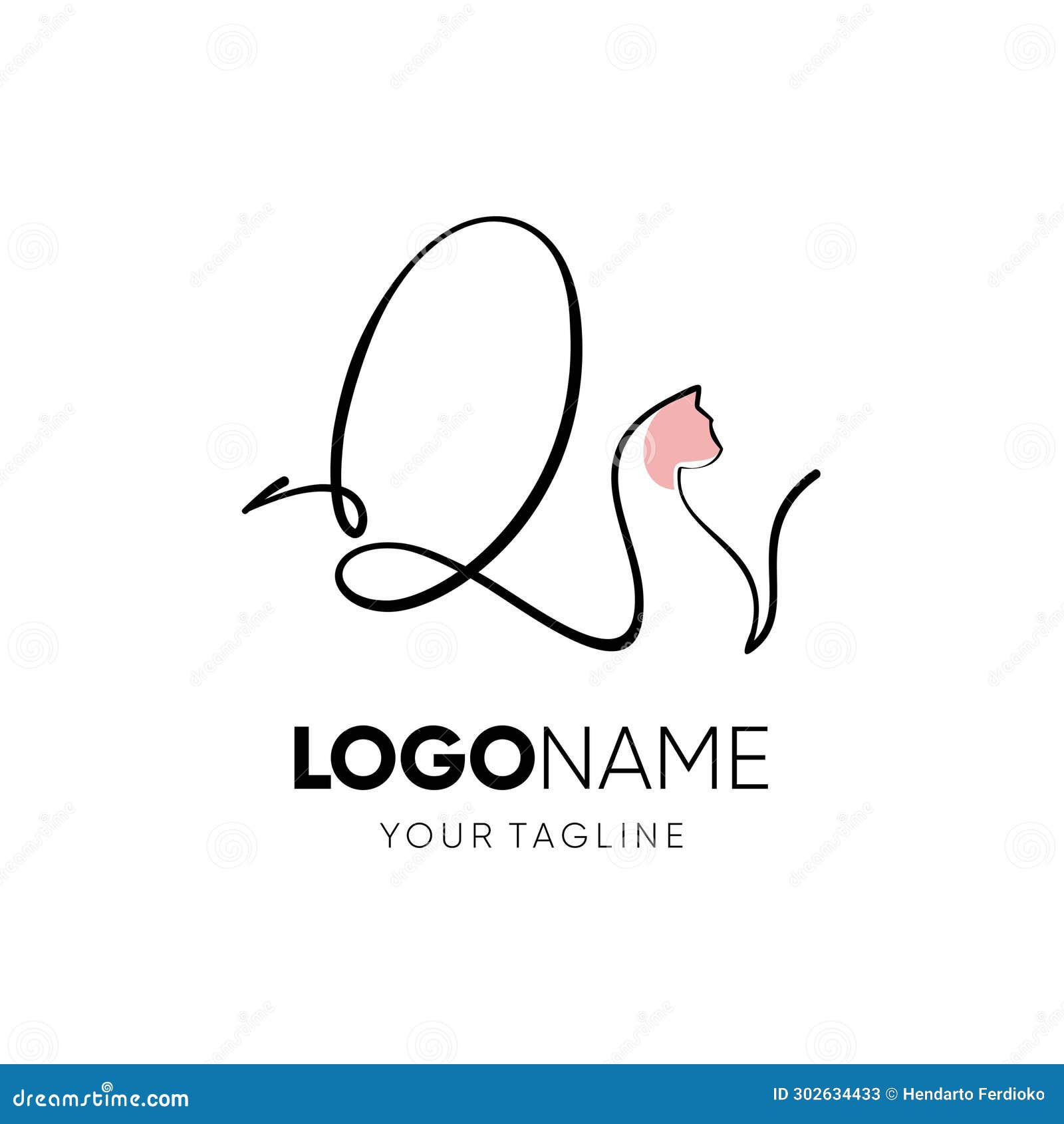 Letter Q Funny Cute Cat Logo Design Vector Icon Graphic Emblem ...