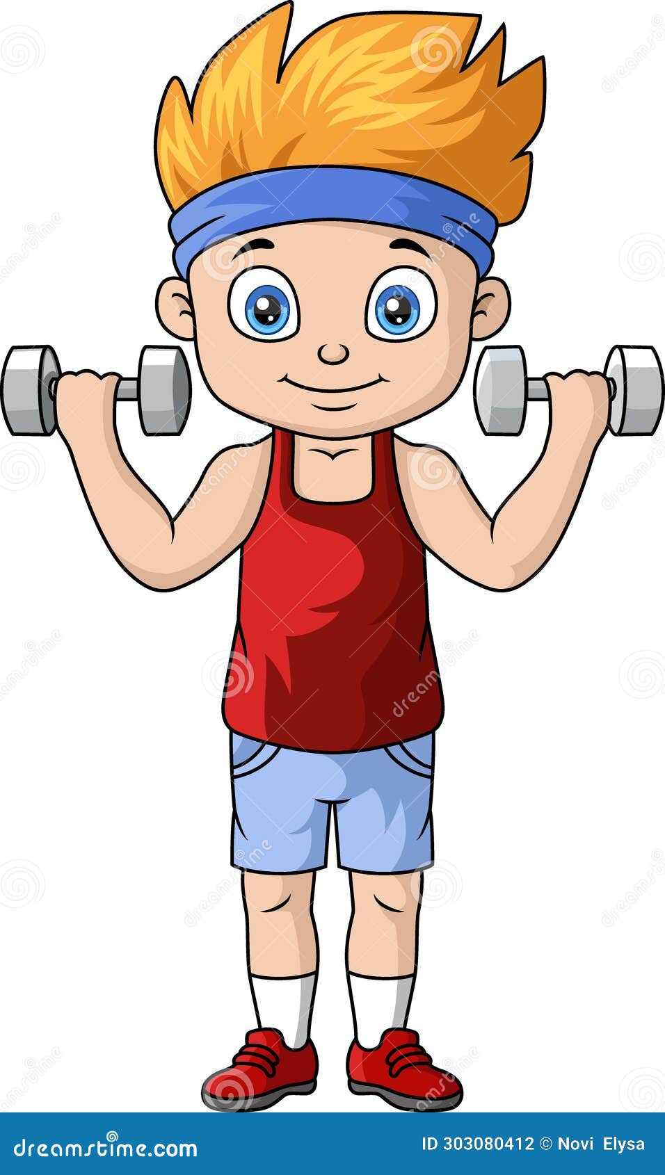 Cute Little Boy Cartoon with Dumbbell Stock Vector - Illustration of ...