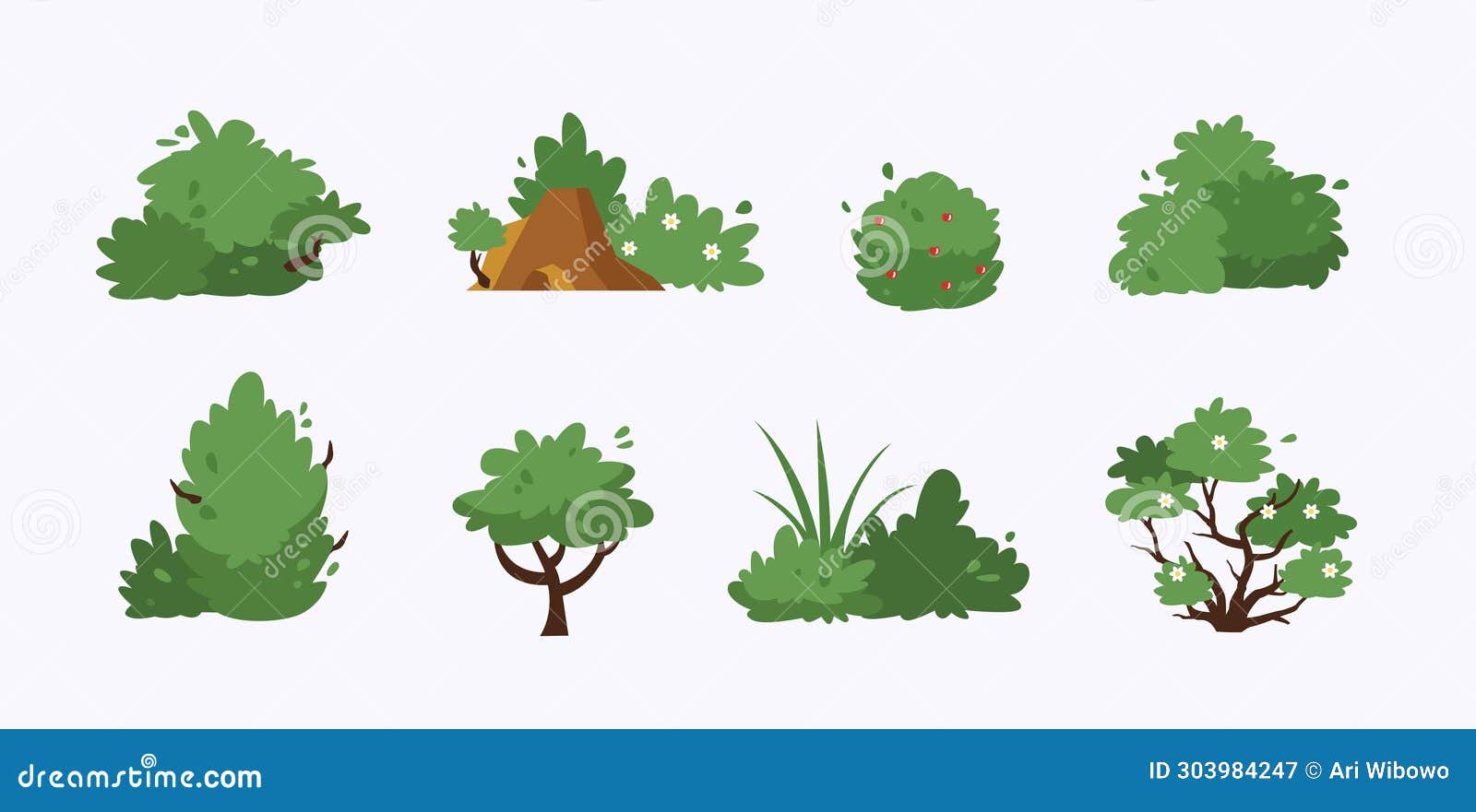 Bush and Rock Landscape Icon Set, Vector Illustration Stock Vector ...