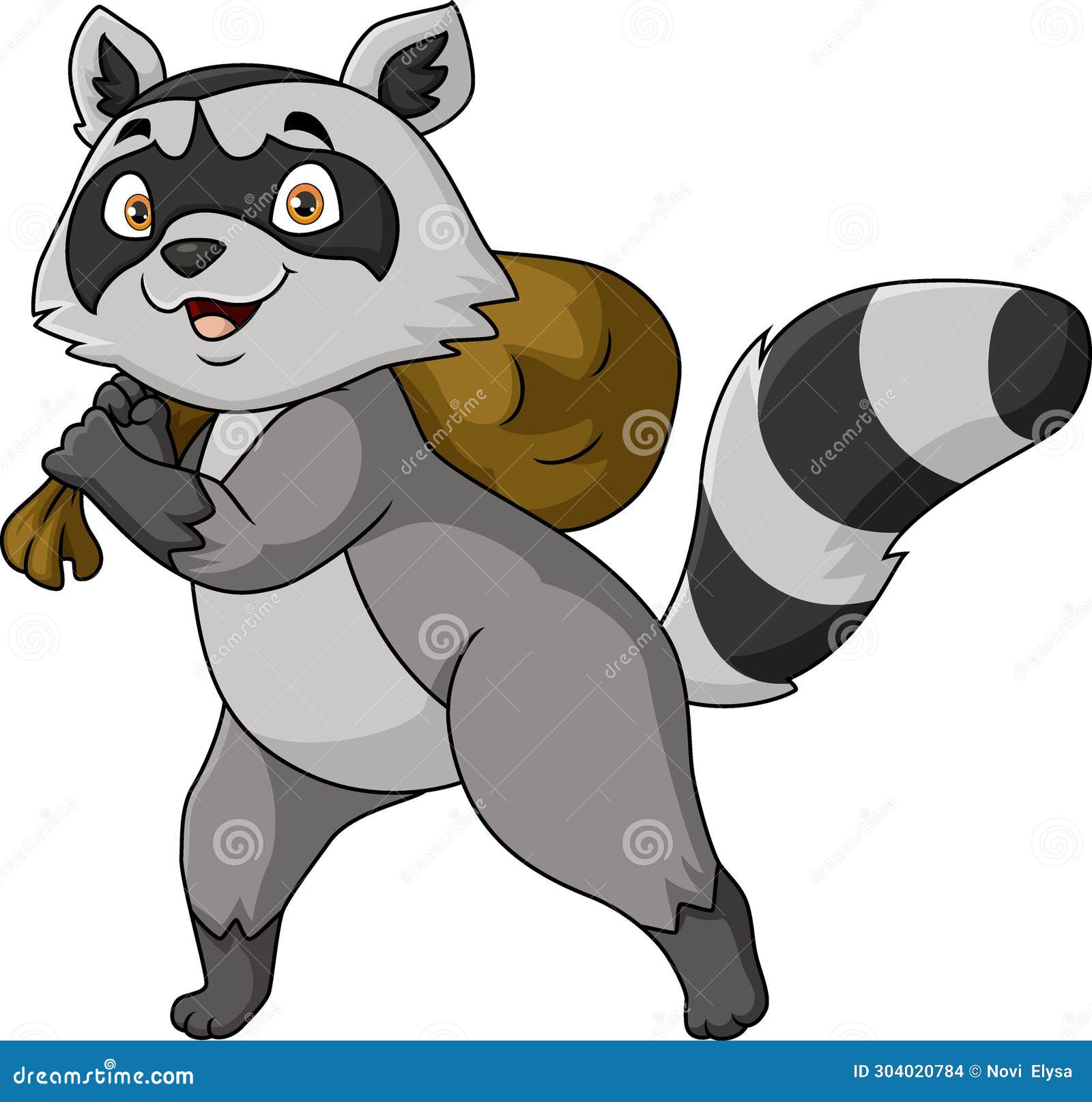 Cute Thief Raccoon Cartoon with Money Bag Stock Vector - Illustration ...