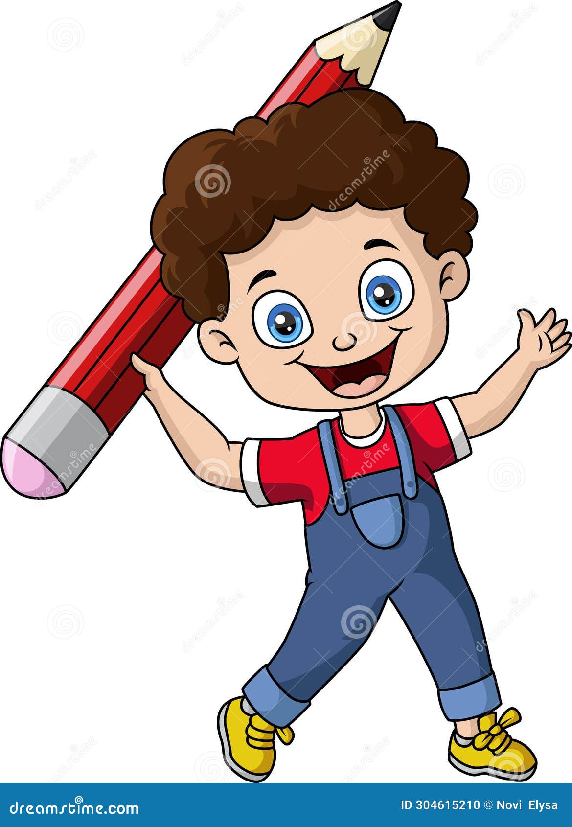 Cute Little Boy Cartoon Holding a Big Pencil Stock Illustration ...