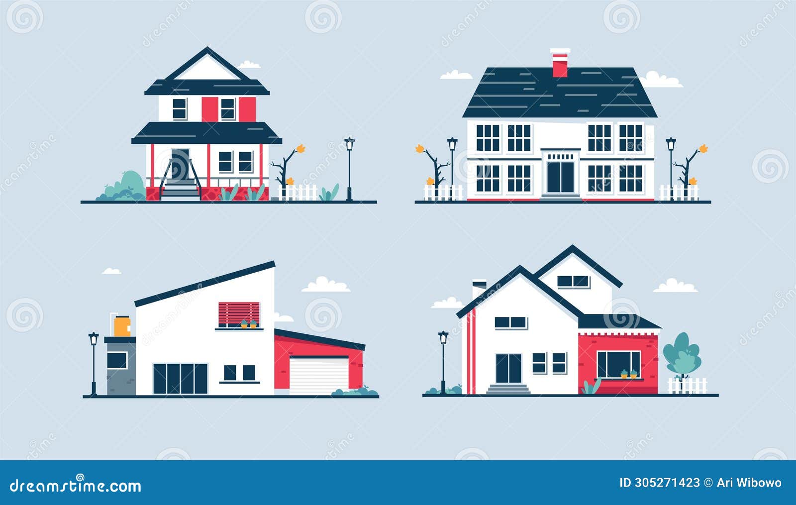 Flat Design House Minimalist, Building House Concept 4 Bundle Stock ...