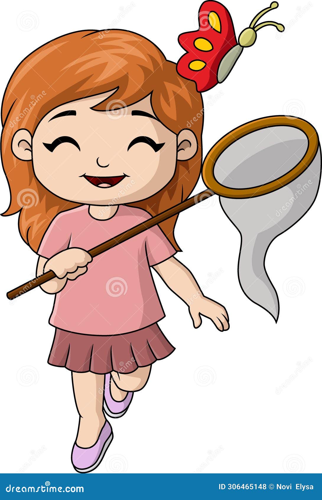 Cute Little Girl Cartoon Catching a Butterfly Stock Vector ...