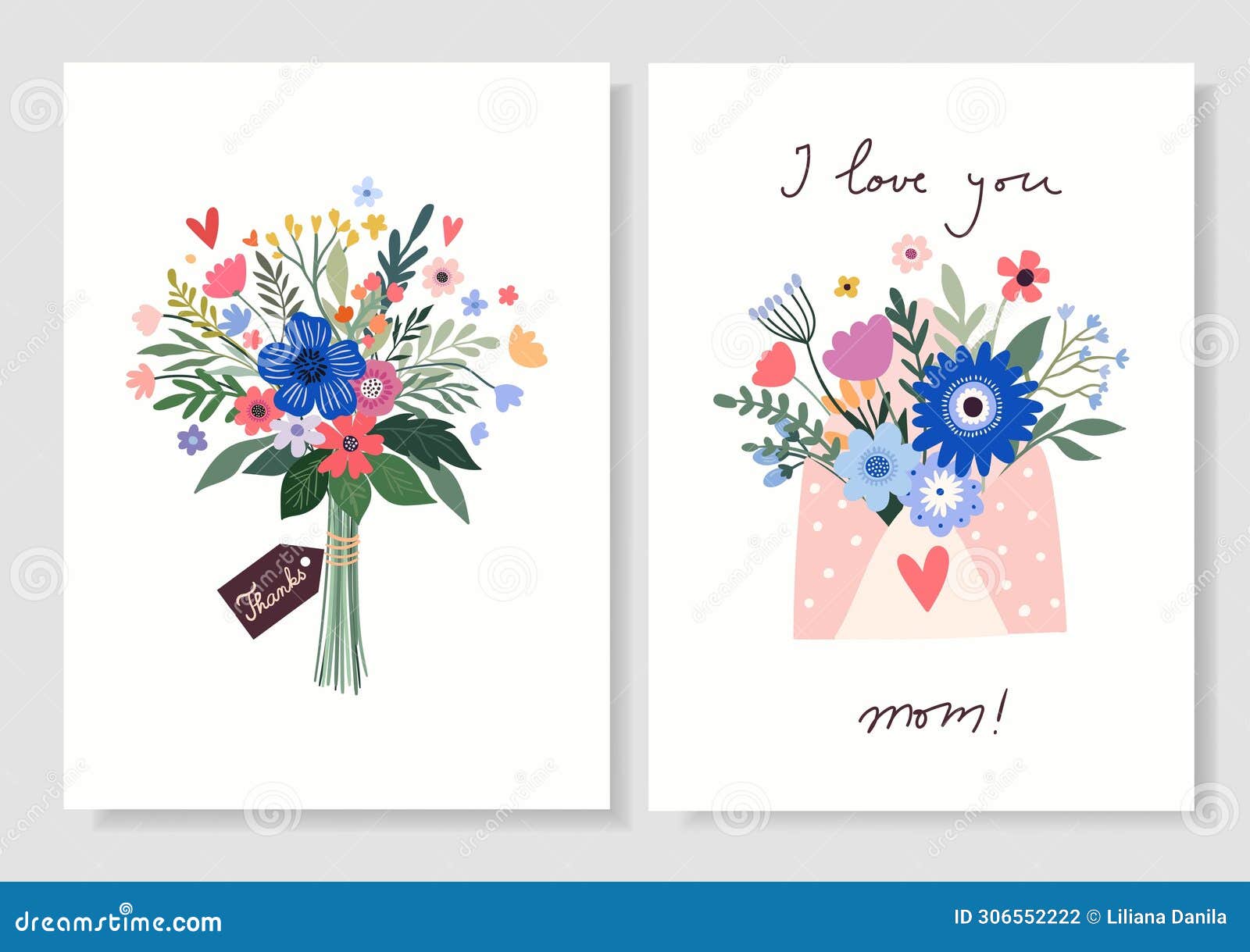 I Love You Mom Greeting Cards Set for Mother S Day Stock Vector ...