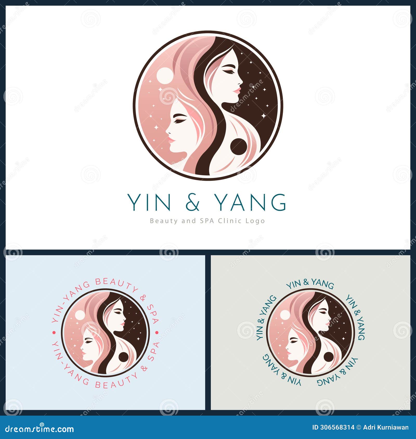 Yin And Yang Woman Face Beauty Aesthetics Luxury Salon Spa Logo ...