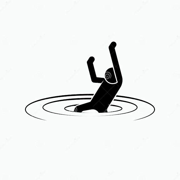 Sinking Man Icon. Need Help. SOS, Symbol Person Can Not Swim - Vector ...