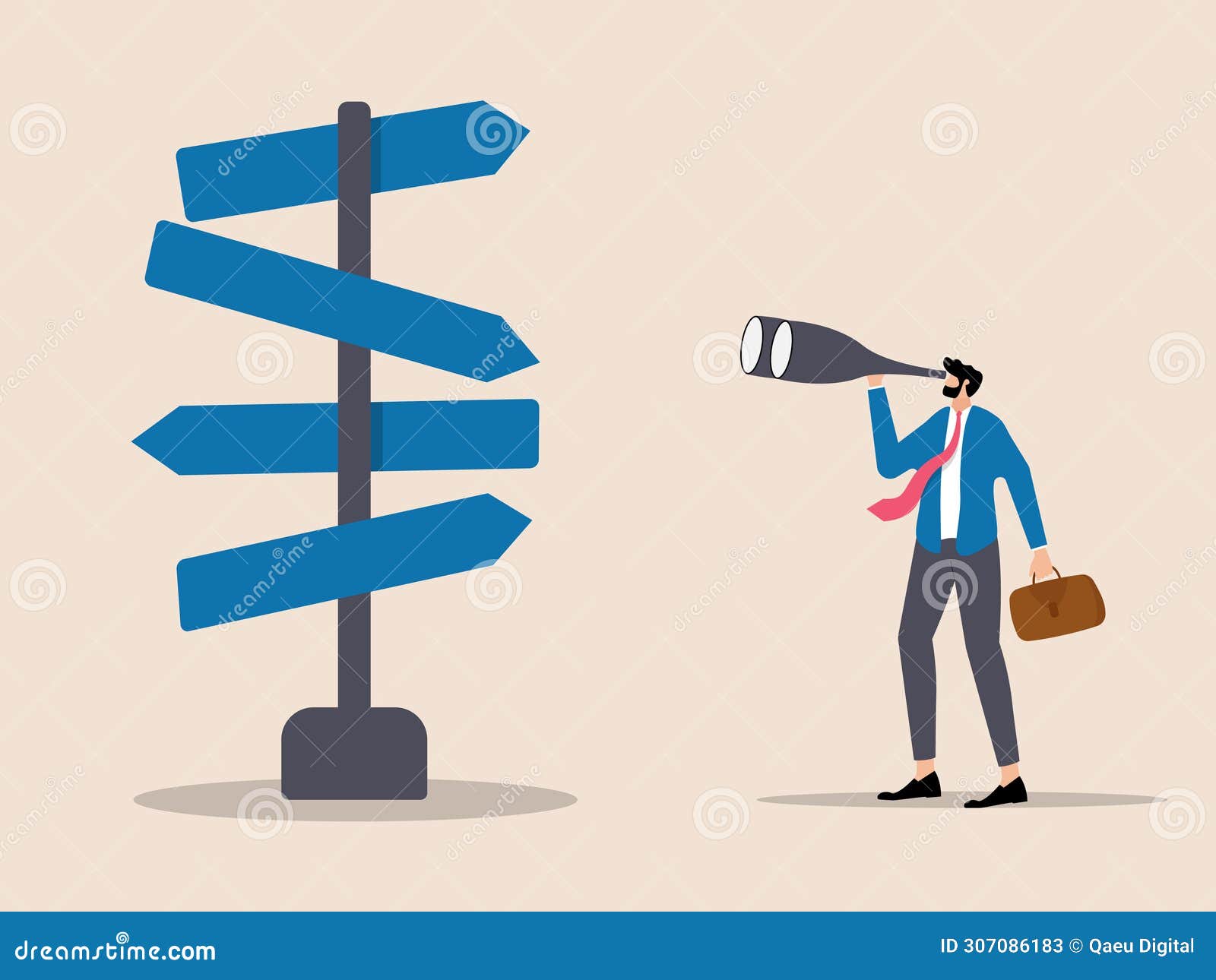 Direction Arrow Sign with Man Observingcareful Navigation in Facing ...