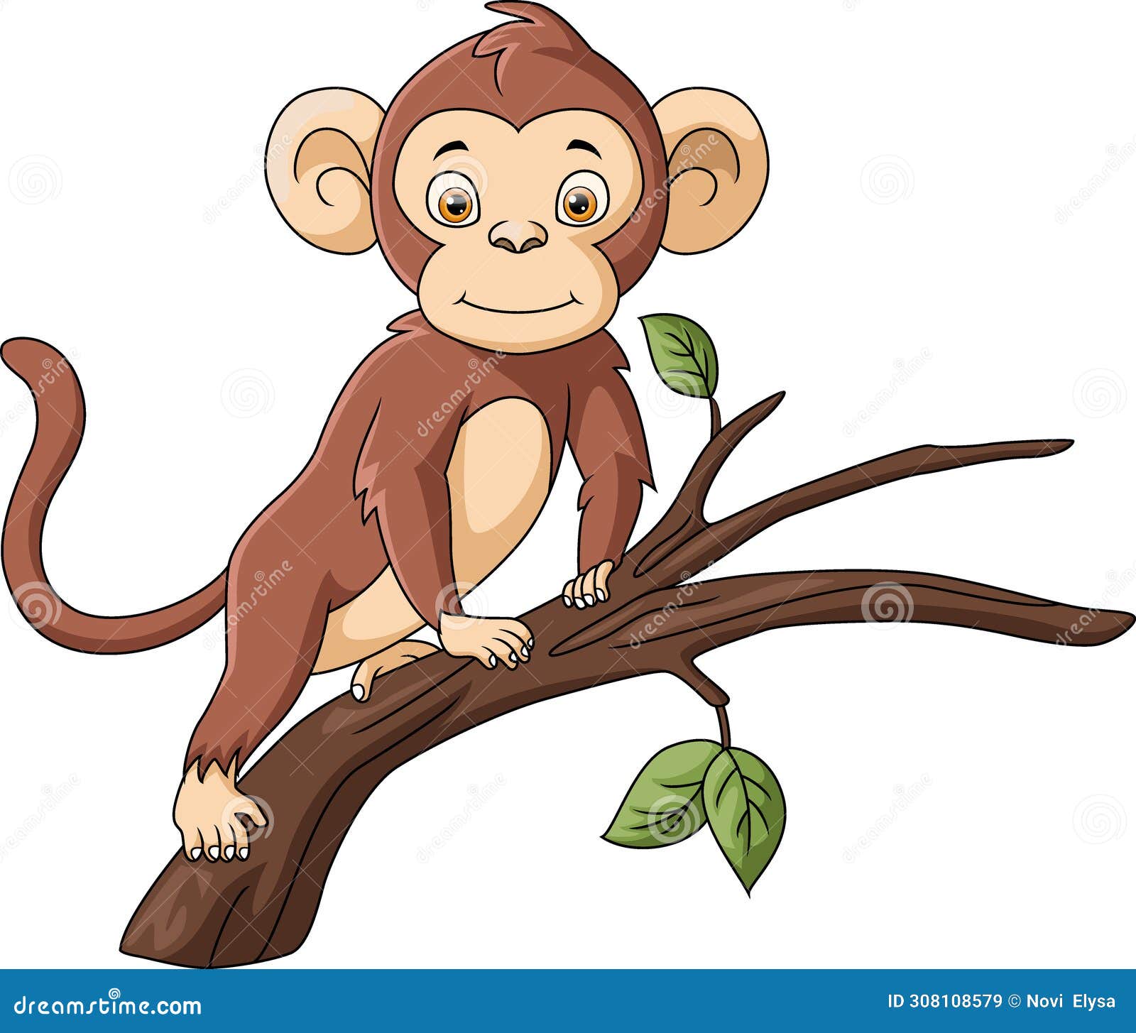 Cute Monkey Cartoon on Tree Branch Stock Vector - Illustration of chimp ...