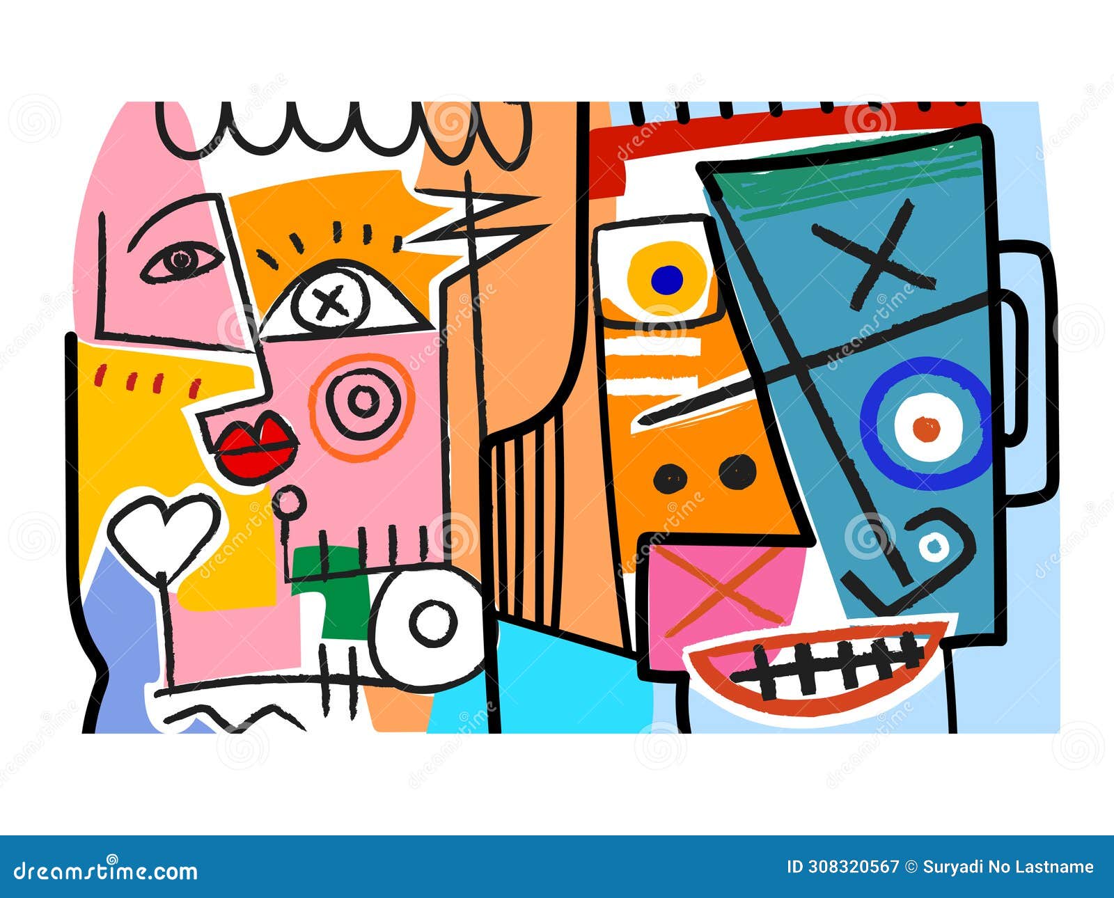 Face Portrait Person Line Art Doodle Wall Art. Stock Vector ...