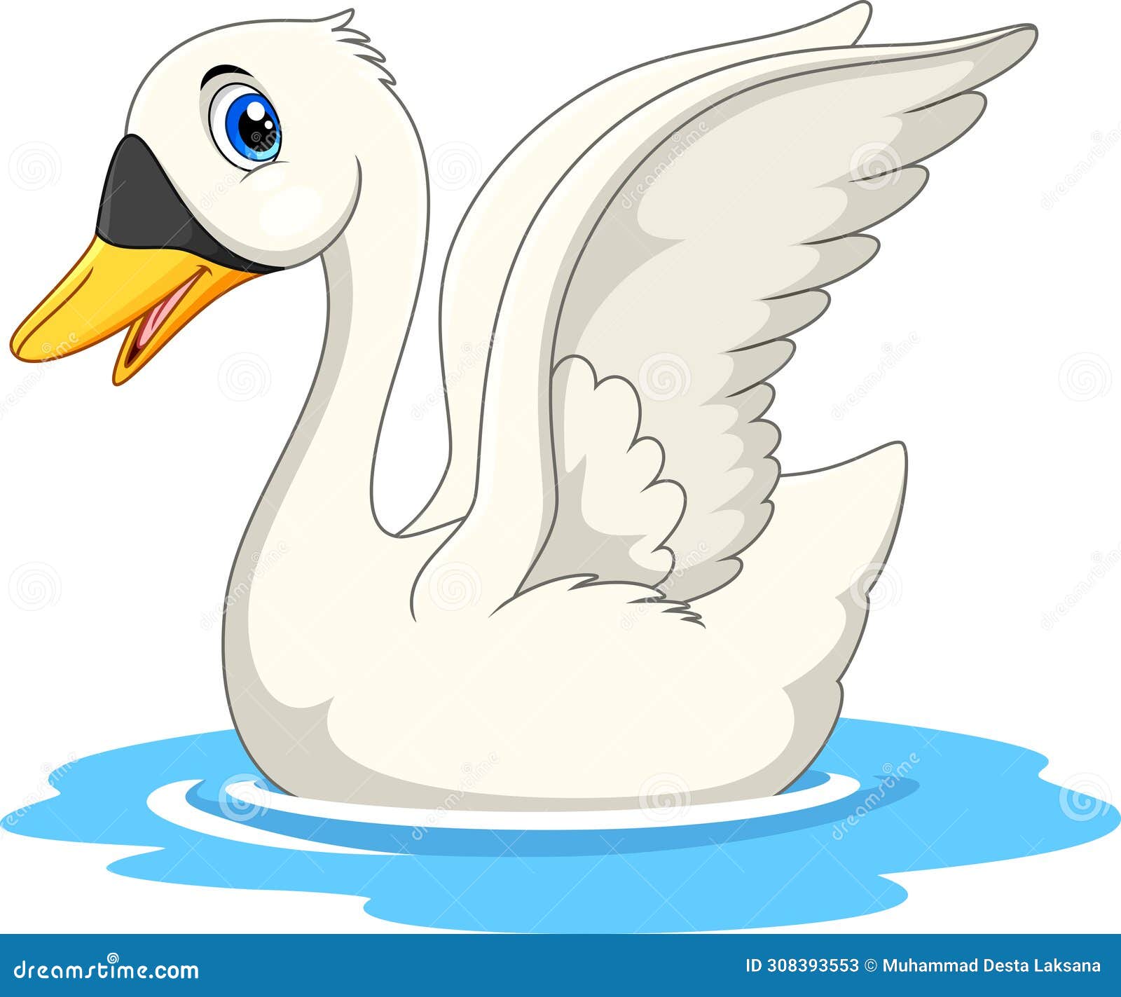 Swan In Cartoon Style. Cute Little Cartoon Swan Isolated On White ...