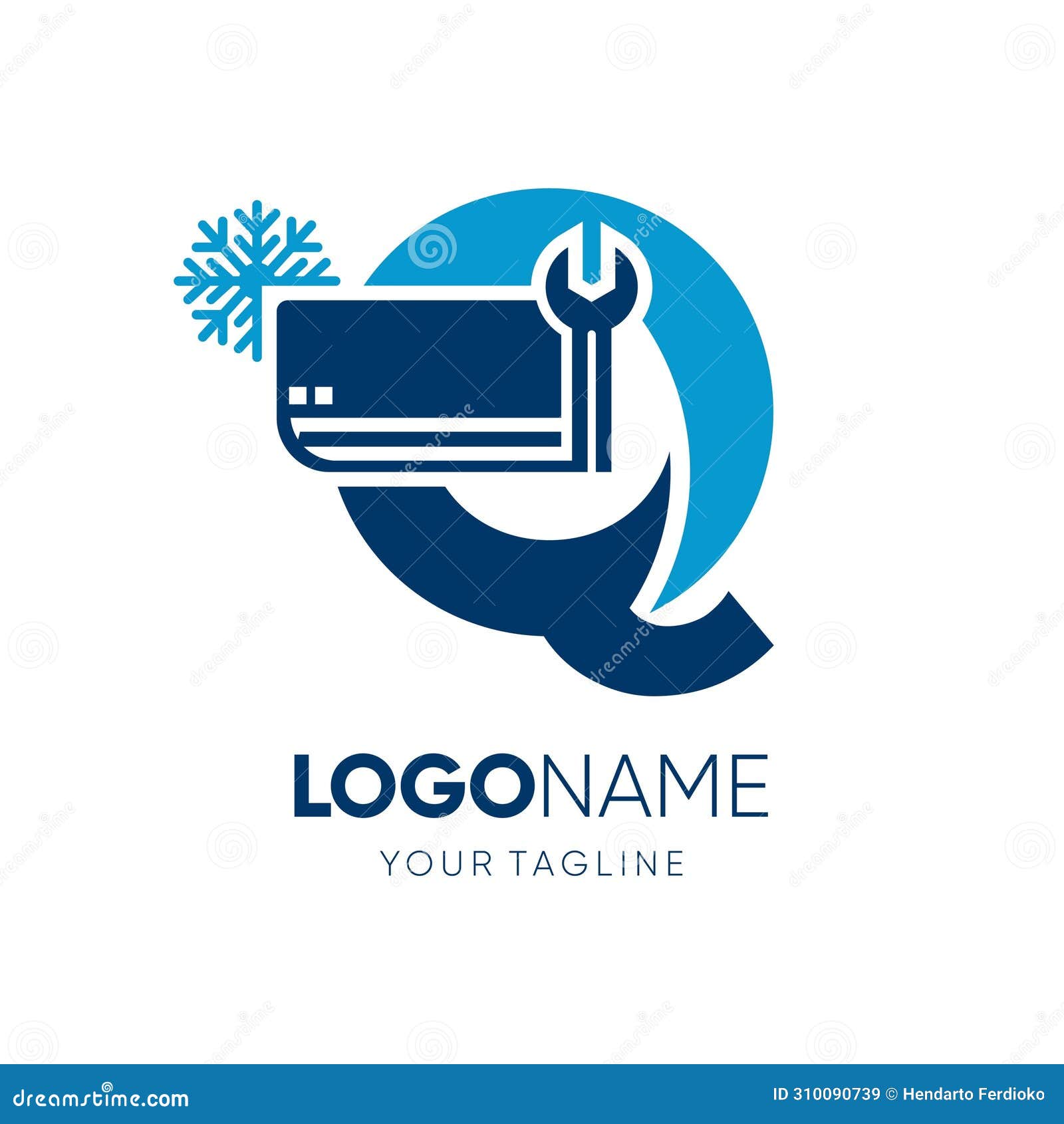 Letter Q Air Conditioning Room with Wrench Service Logo Design Vector ...