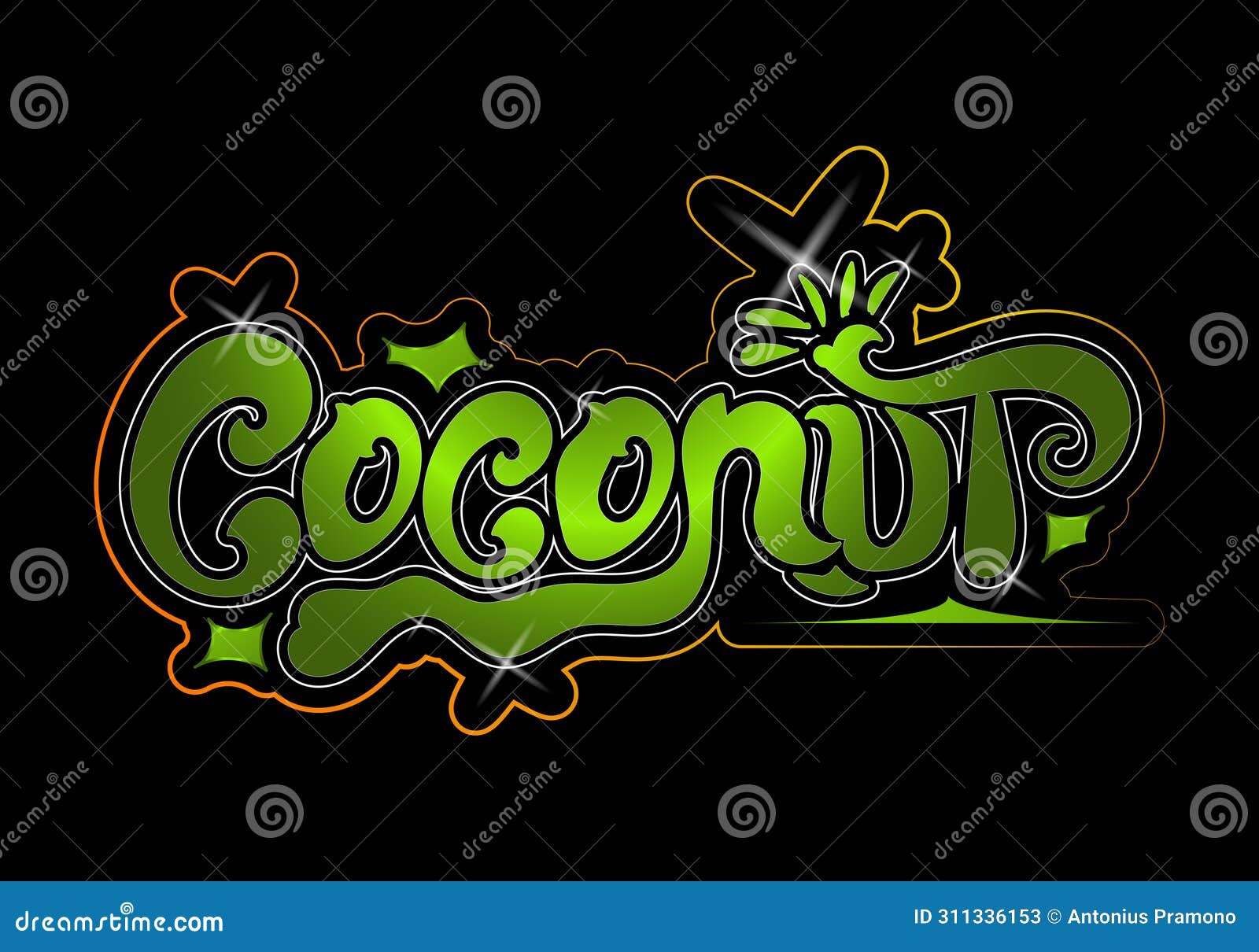 COCONUT Word Hand Drawing Style Art Stock Vector - Illustration of ...