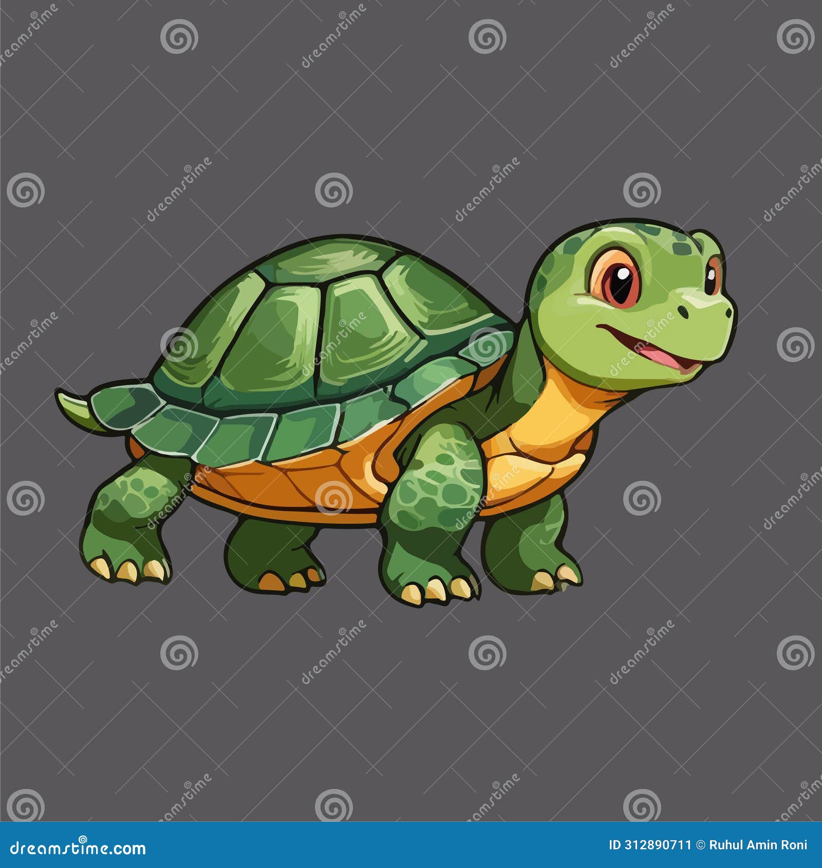 Cute Tortoise Cartoon Drawing on Gray Background Stock Illustration ...