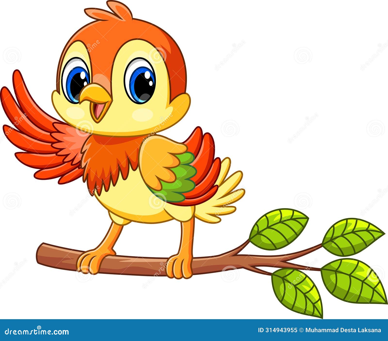 Beautiful Little Bird on a Tree Branch Stock Illustration ...