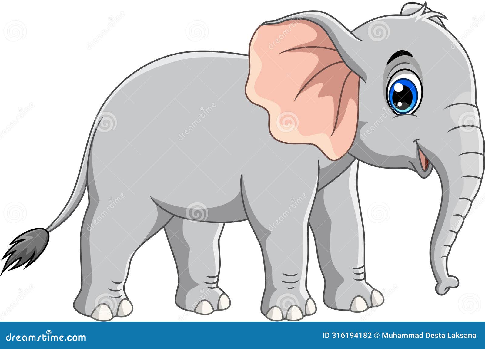 Cute Gray Elephant Cartoon Standing while Smiling Stock Illustration ...