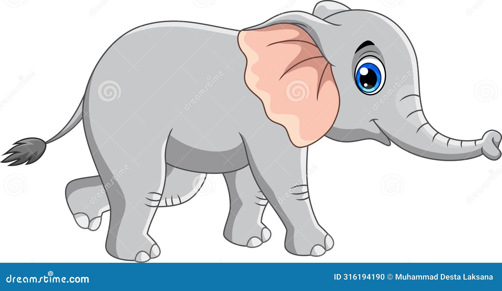 Cute Gray Elephant Cartoon Standing while Smiling Stock Illustration ...