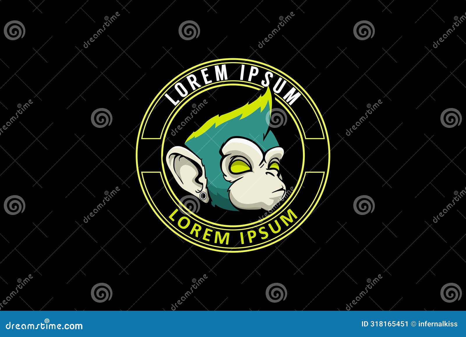 Cute Monkey Punk Head Animal Cartoon Character Vector Image Logo ...