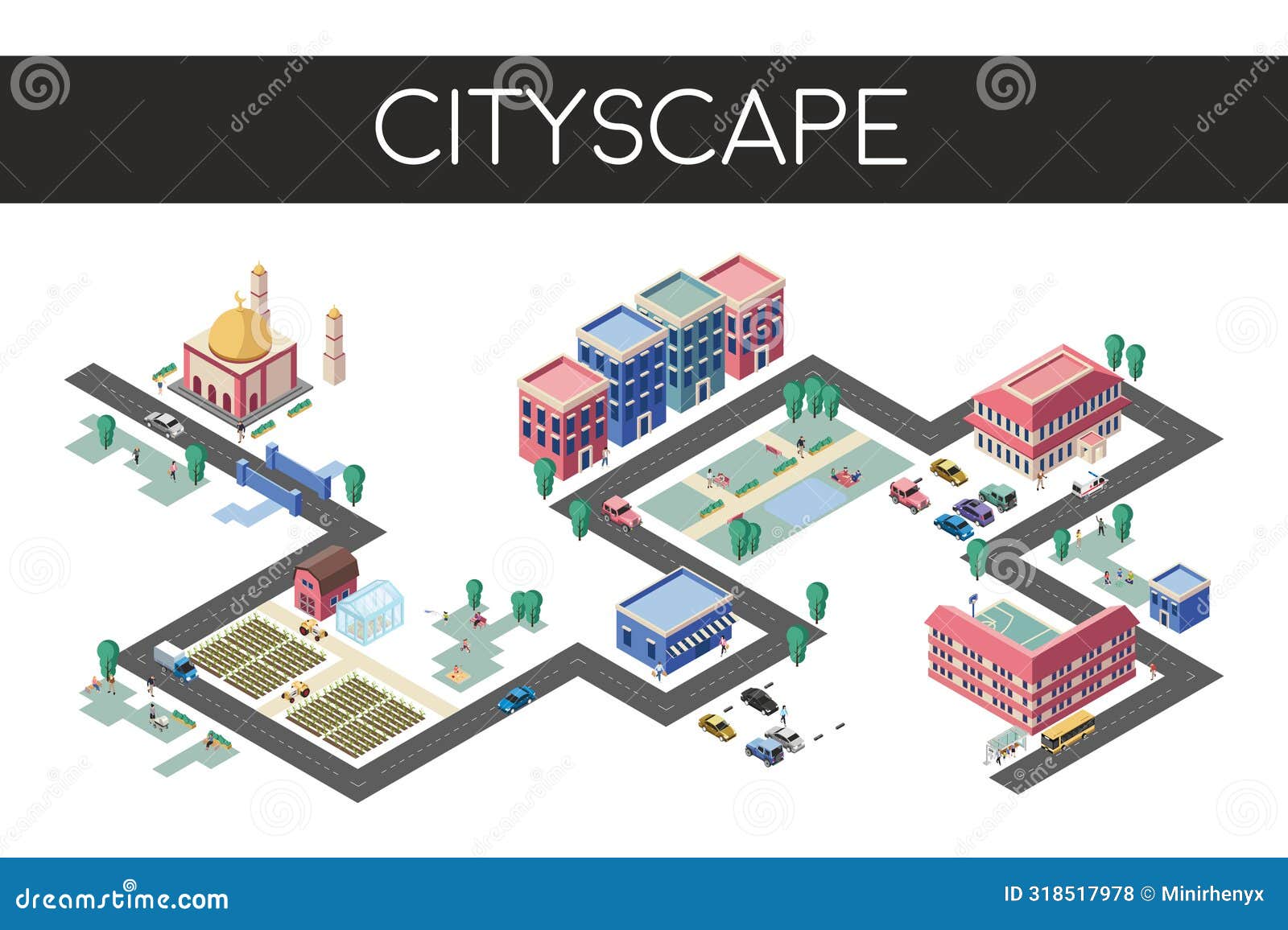 Isometric Cityscape Illustration, Simple City Landscape Design with ...