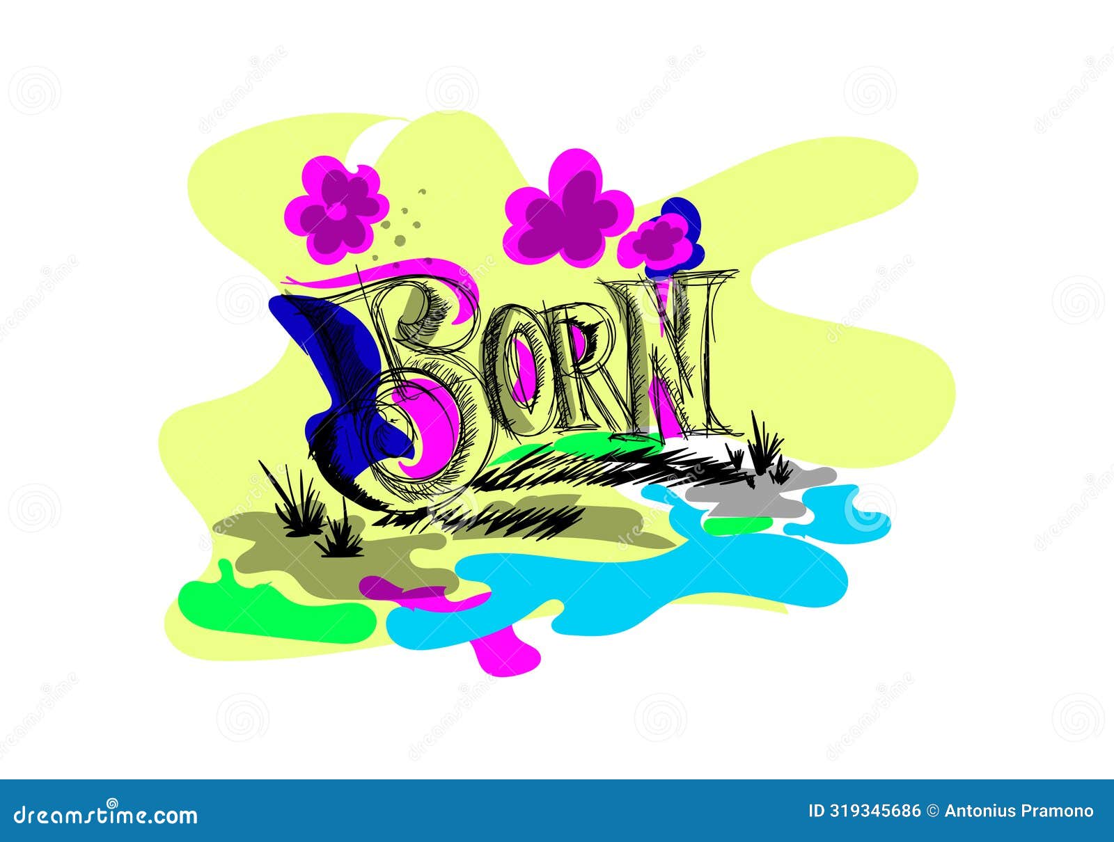 BORN Word Typography Style Design Stock Vector - Illustration of hand ...